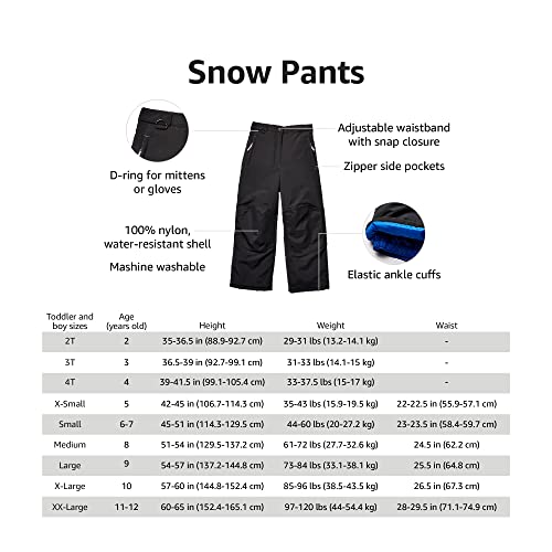 Amazon Essentials Boys' Water-Resistant Snow Pants, Black, Medium
