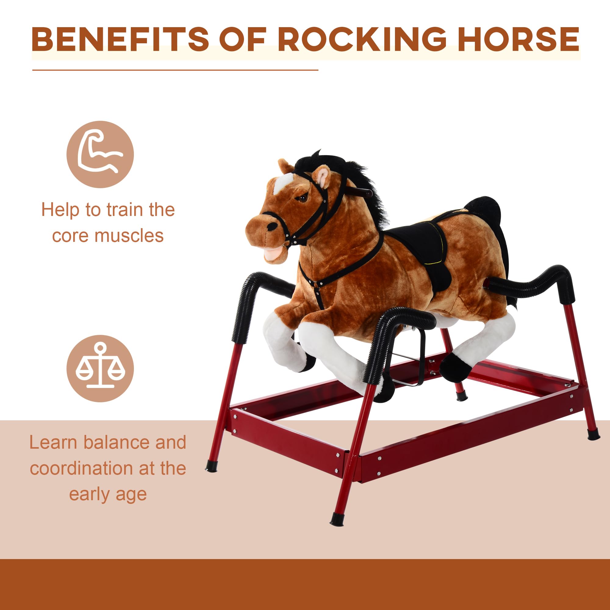 Qaba Durable Plush Toddlers Spring Rocking Horse, Bouncing Rocker Toy with Realistic Sounds