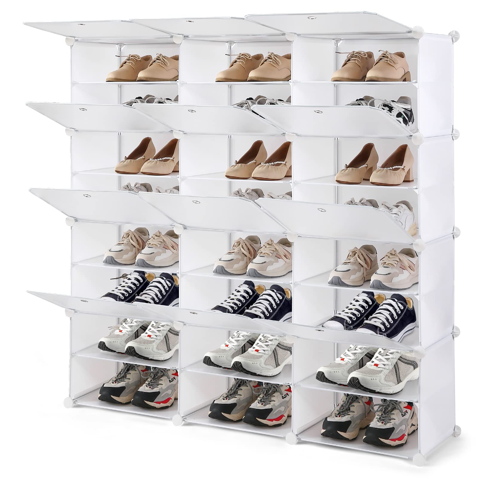 ASDET U&I Shoe Rack Organizer, 8 Tier Shoe Storage Cabinet 48 Pair Plastic Shoe Organizer 24 Grids Shoe Shelves for Closet Hallway Bedroom Entryway, White