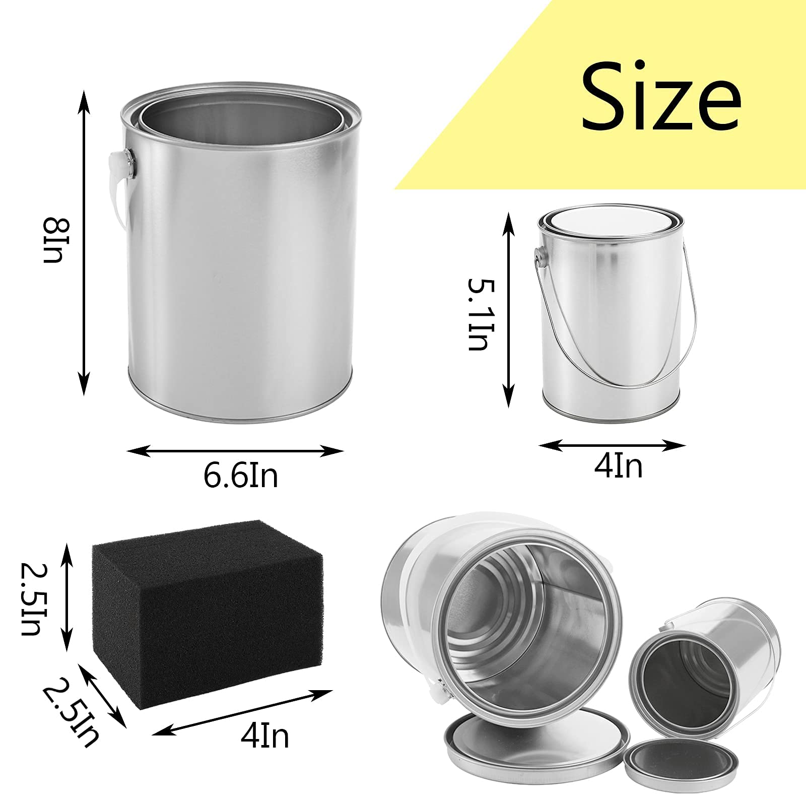 WUWEOT 4 Pack Empty Paint Can, Gallon & Quart Unlined Paint Pails, Metal Bucket Container with Lid, Handle and Spones for Paint, Varnish, Craft DIY Art Supply Storage