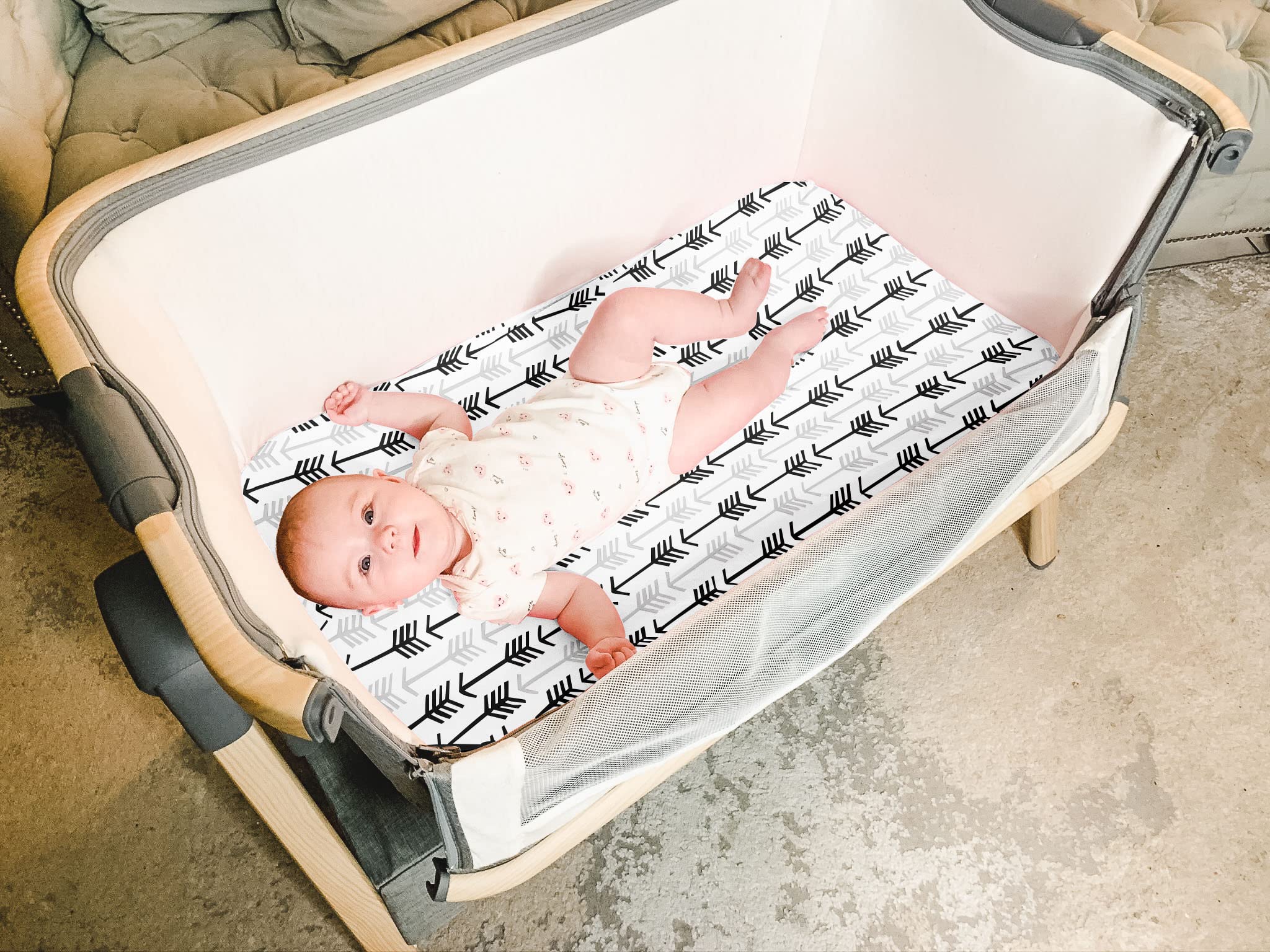 Bassinet Bed Sheets – Bassinet Fitted Sheets 4 Pack – 100% Jersey Knit Cotton Cradle Sheets – Bassinet Bedding for Standard Size Oval or Rectangular Bassinet Pads – Bassinet Sheet for Boy & Girl