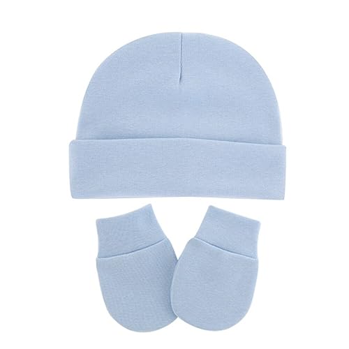 Baby Caps Mittens Newborn Sleeping Hat and Gloves Beanie Infant Hats with Bow Baby Scratch Mitten Gloves for Boys Girls, 4 Sets, Type 2