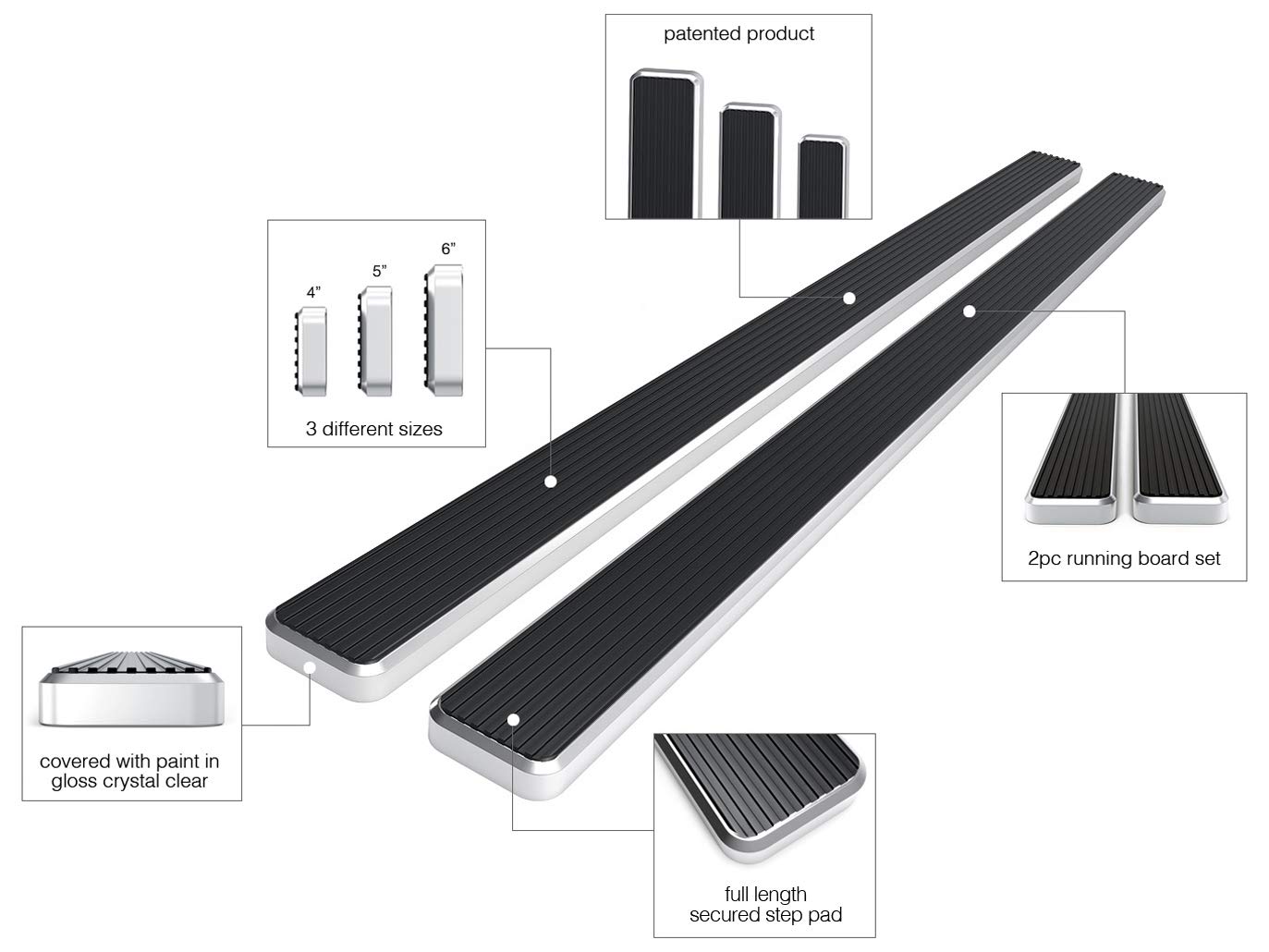APS Premium 4in Running Boards Compatible with Ford F150 SuperCrew Cab & 17-24 F250 15-24