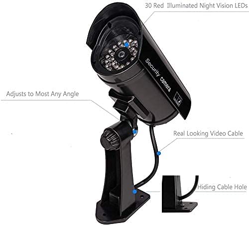 WALI Bullet Dummy Fake Surveillance Security CCTV Dome Camera Indoor Outdoor with 30 Illuminating LED Light and Security Alert Sticker Decals (B30-4), 4 Packs, Black