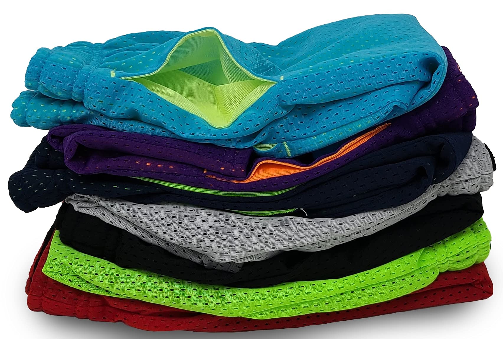 Andrew Scott Boys 7 Pack Active Performance Mesh Style Basketball Sport Shorts (7 Pack- Assorted Solids Contrast Pocket, Medium)