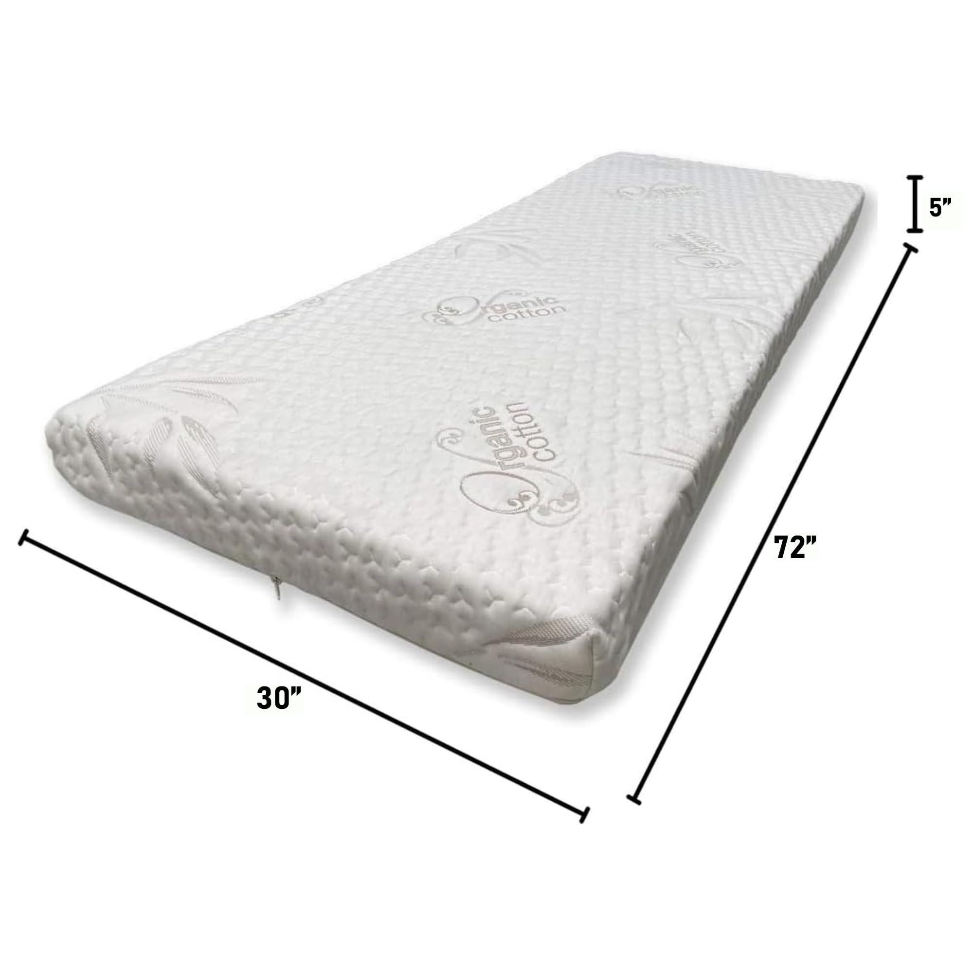 Foamma 5” x 30” x 72” High Density Foam Bunk Mattress, Organic Cotton Cover, Made in USA, Comfortable, CertiPUR-US Certified