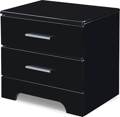 ClickDecor Hudson End Side Nightstand with 2 Drawers, Wooden Accent Table for Bedroom with Matte Chrome Handle, Black