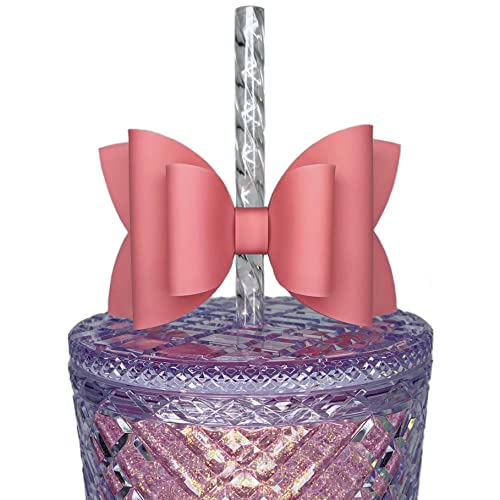 Bow Straw Topper, Silicone Jelly Straw Topper, Handmade (Dusty Pink), 3.5in x 1in x 2in