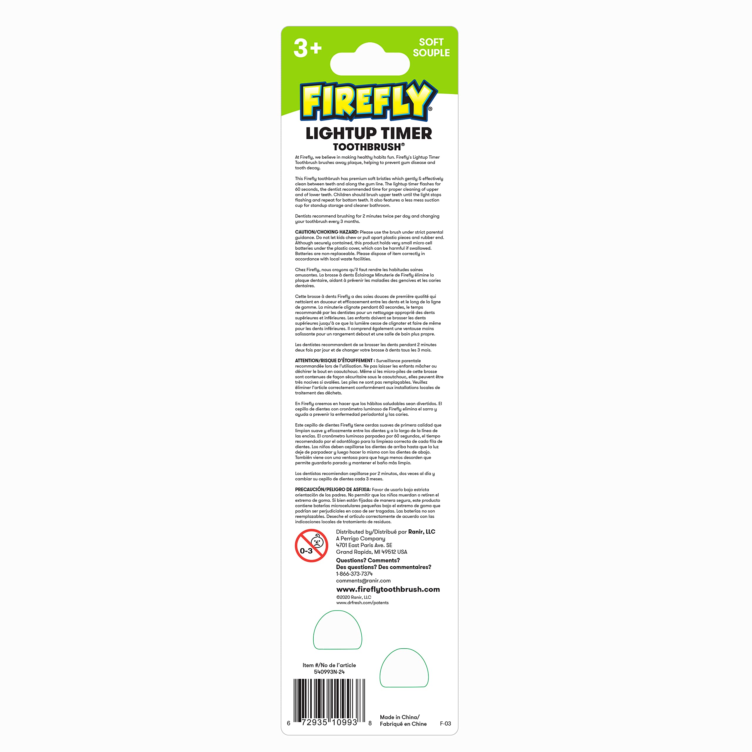 Firefly LightUp Timer Toothbrush with Suction Cup 2 ea (color may vary)