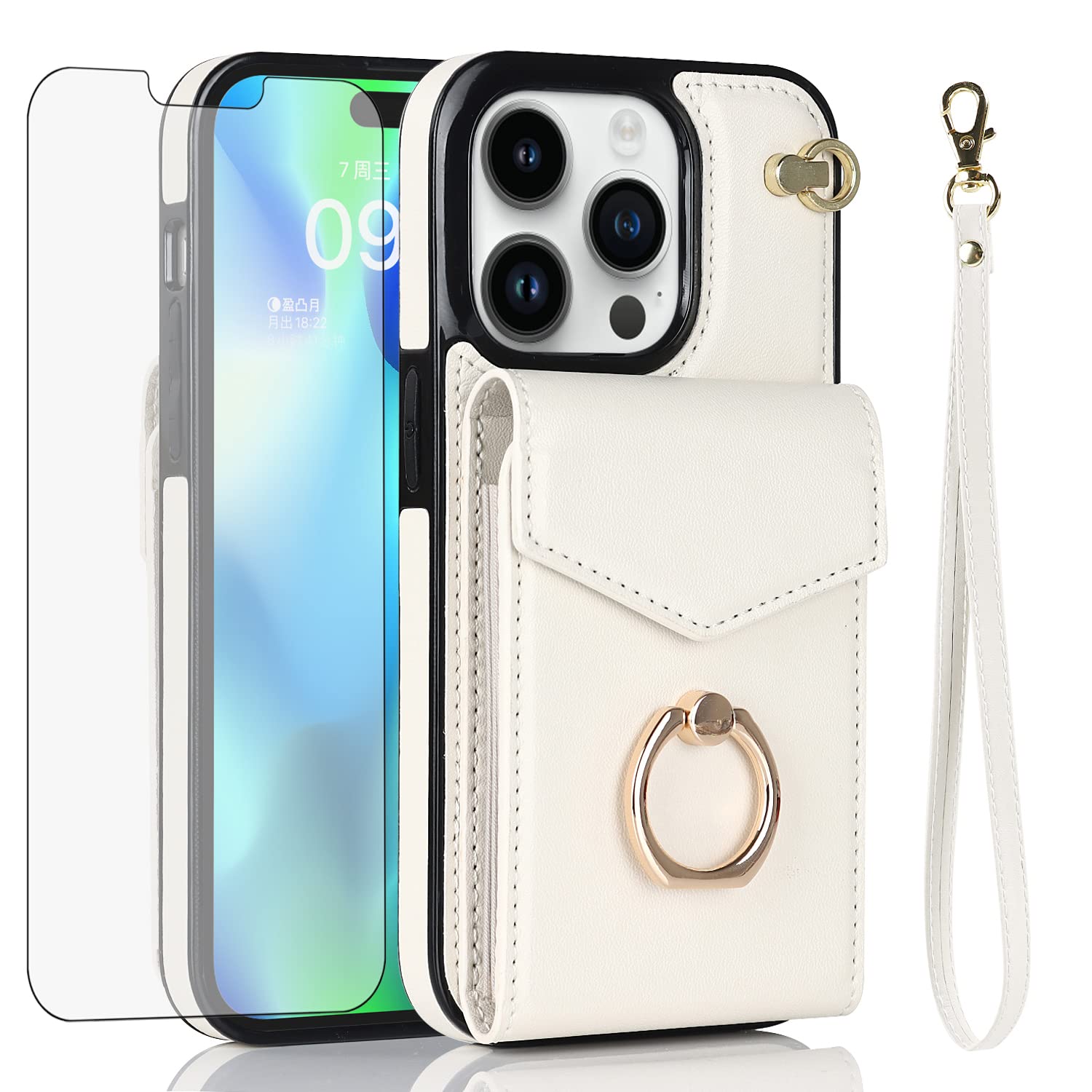 Asuwish Phone Case for iPhone 14 Pro Max 6.7 inch Wallet Cover with Tempered Glass Screen Protector and RFID Ring Card Holder Cell iPhone14promax 5G i Phone14Max Plus iPhone14 ProMax Women Men Black