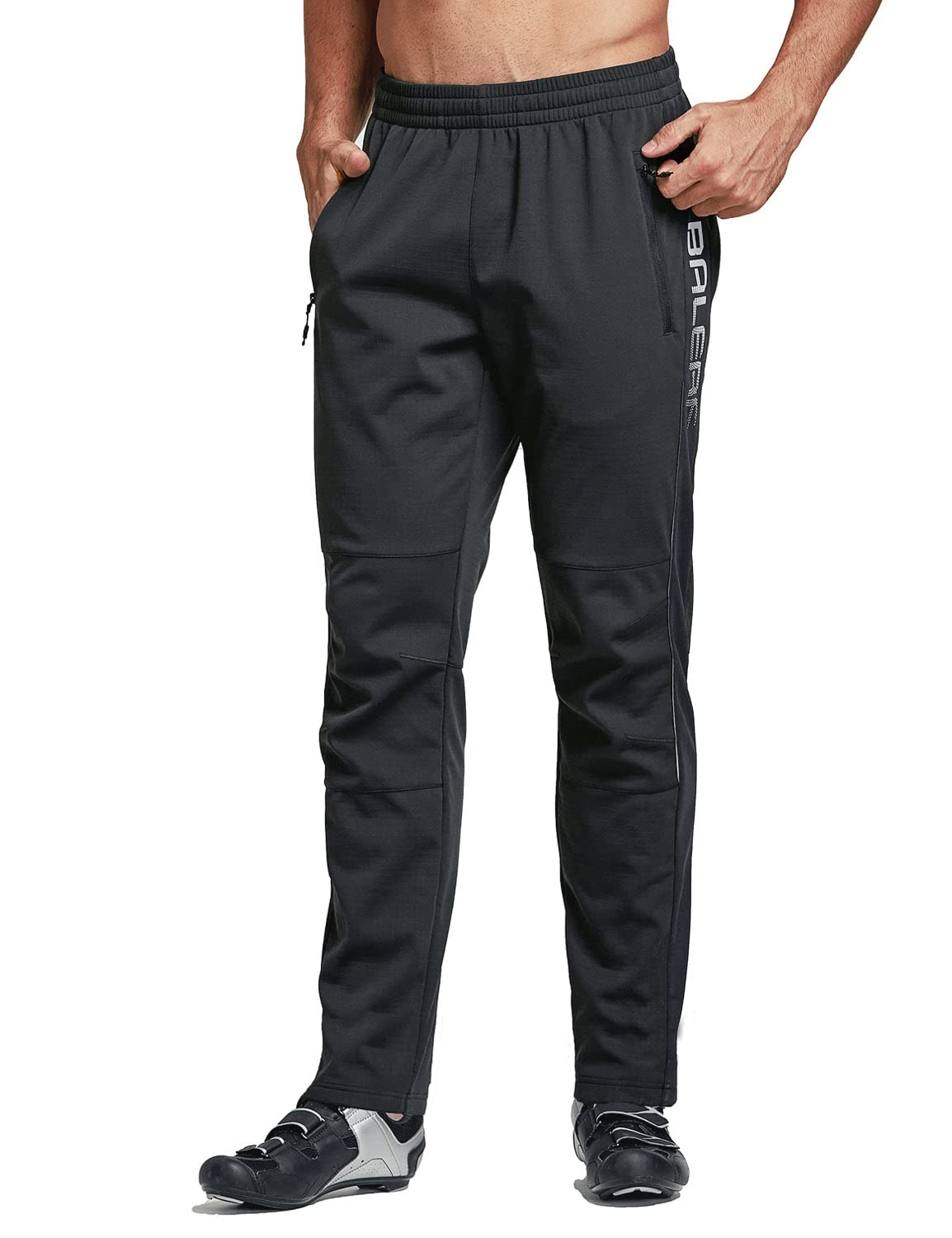 BALEAF Men's Fleece Lined Pants Winter Running Cycling Pants Cold Weather Mountain Bike Windproof Bicycle Gear Black M