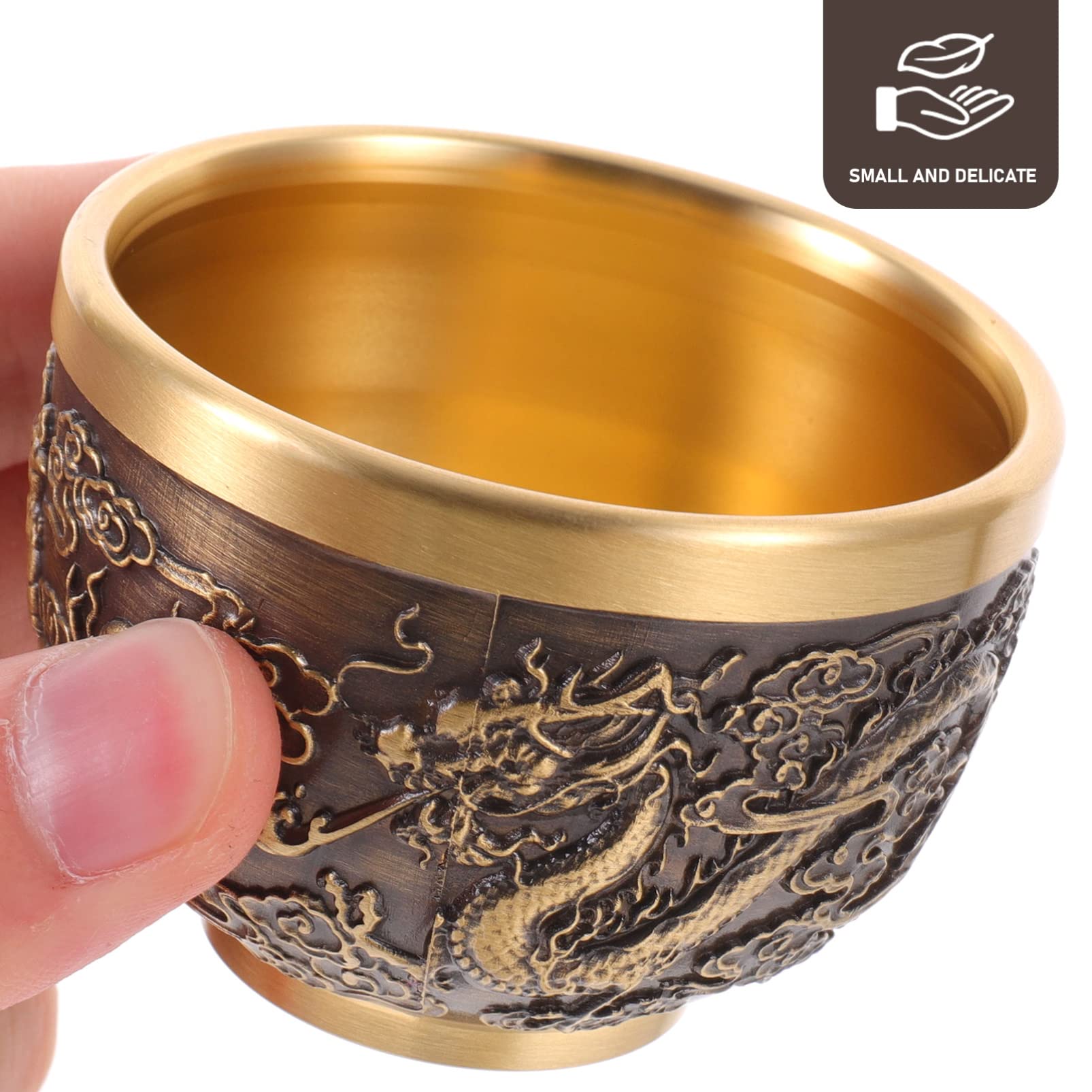 ARTIBETTER Kung Fu Teacups Chinese Copper Tea Cup Vintage Dragon Pattern Tea Tasting Cup Embossed Traditional Tea Mugs Japanese Sake Cup for Coffee Tea Espresso
