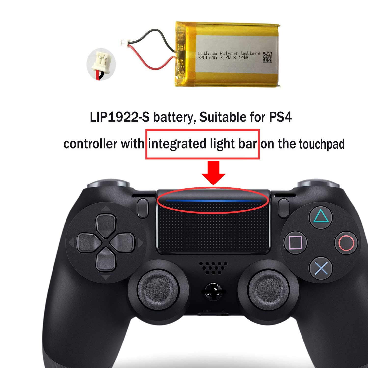AOLIKES LIP1922-S 2200mAh 3.7v Lithium Battery Replacement for Sony PS4 Pro Dual Shock 4 CUH-ZCT2E CUH-ZCT2U Wireless Controller 2Pack