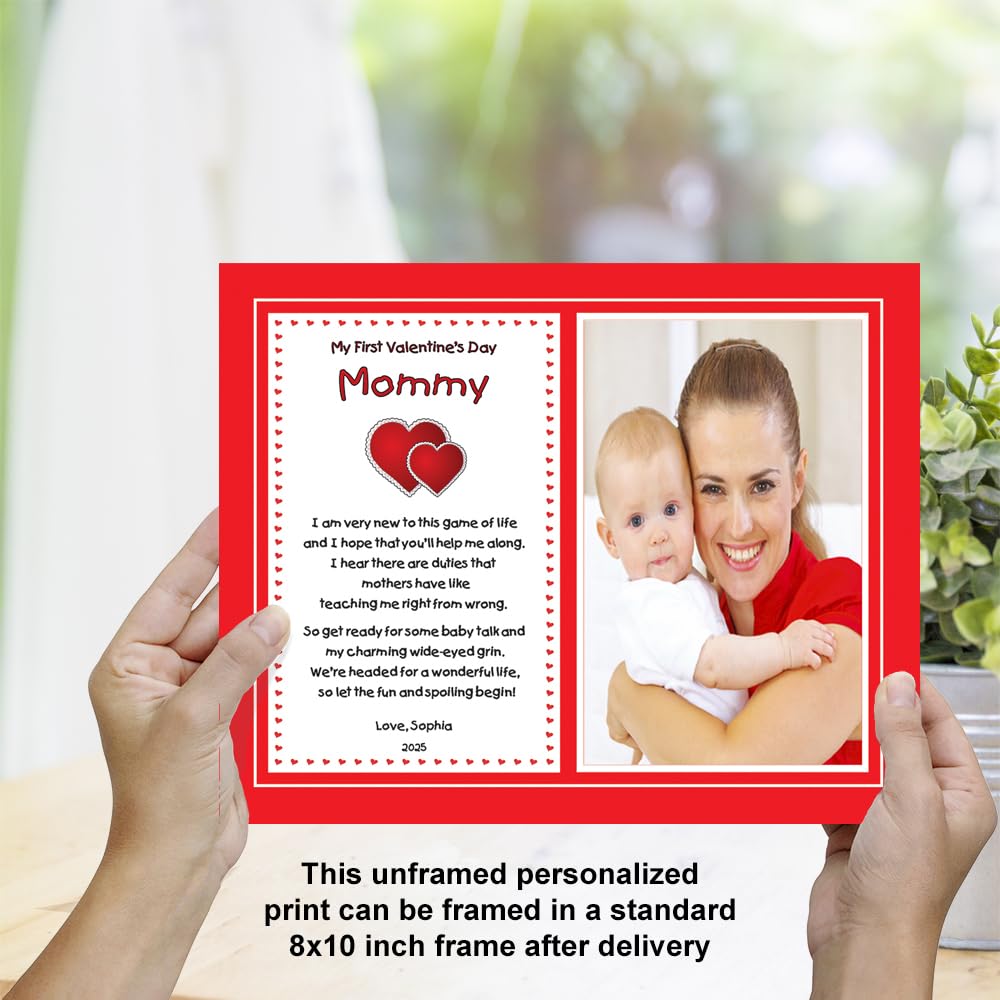 First Valentine's Day Gift, Mommy Poem From Newborn Baby Boy or Girl, 8x10 Inch Print Personalized With Names and Photo