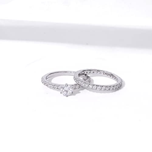 Amazon Essentials Platinum Plated Sterling Silver Infinite Elements Cubic Zirconia Round Brilliant Cut Two-Piece Bridal Ring Set (previously Amazon Collection)