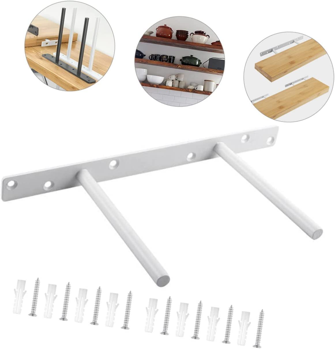 BITNAT Shelf Brackets Wall Shelves 3pcs Hidden with Dual Supports Wood Floating Shelves Wall Screws Bracket Shelf Blind White for Brackets Steel Duty Double Poles Heavy