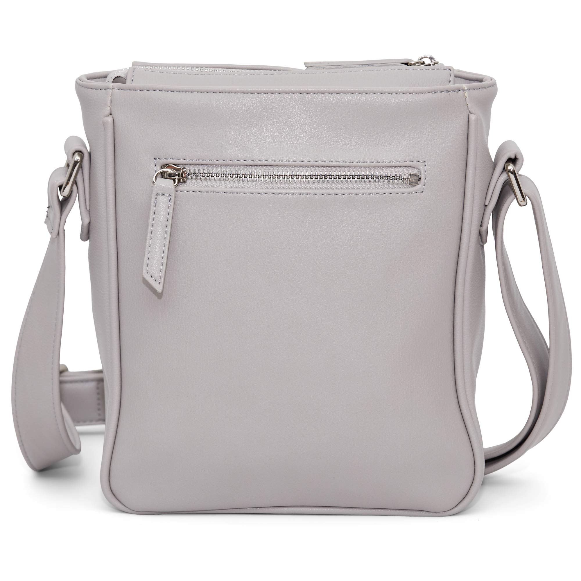 anjie + ash Crossbody Parent Bag, Diaper Bag for Mom, Compact Bag, Vegan Leather (Fog)