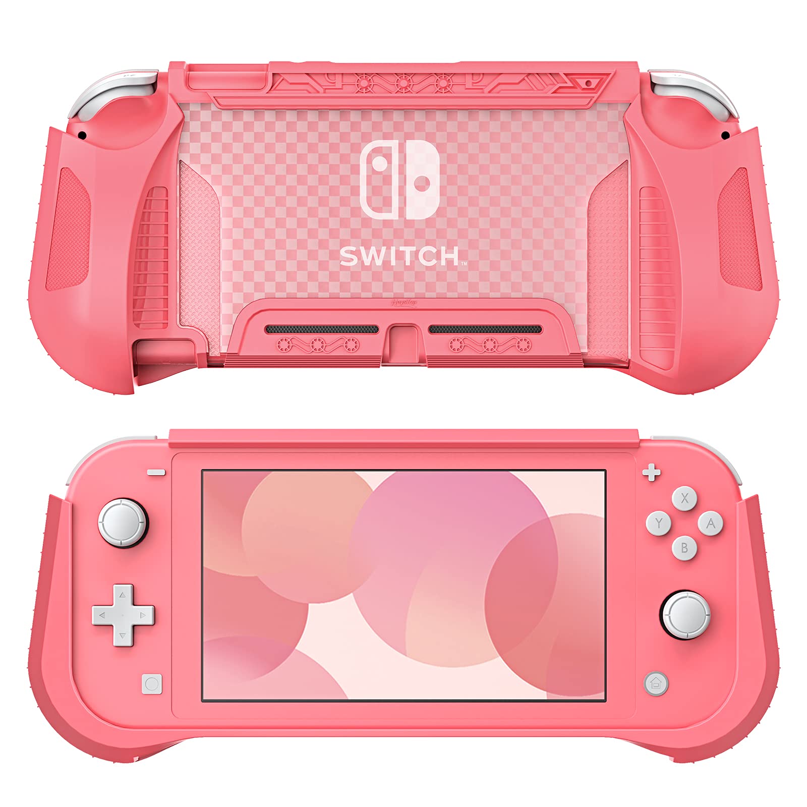 HEYSTOP Case Compatible with Nintendo Switch Lite, with Tempered Glass Screen Protector and 6 Thumb Grip, TPU Protective Cover for Switch Lite with Anti-Scratch/Anti-Dust (Pink)