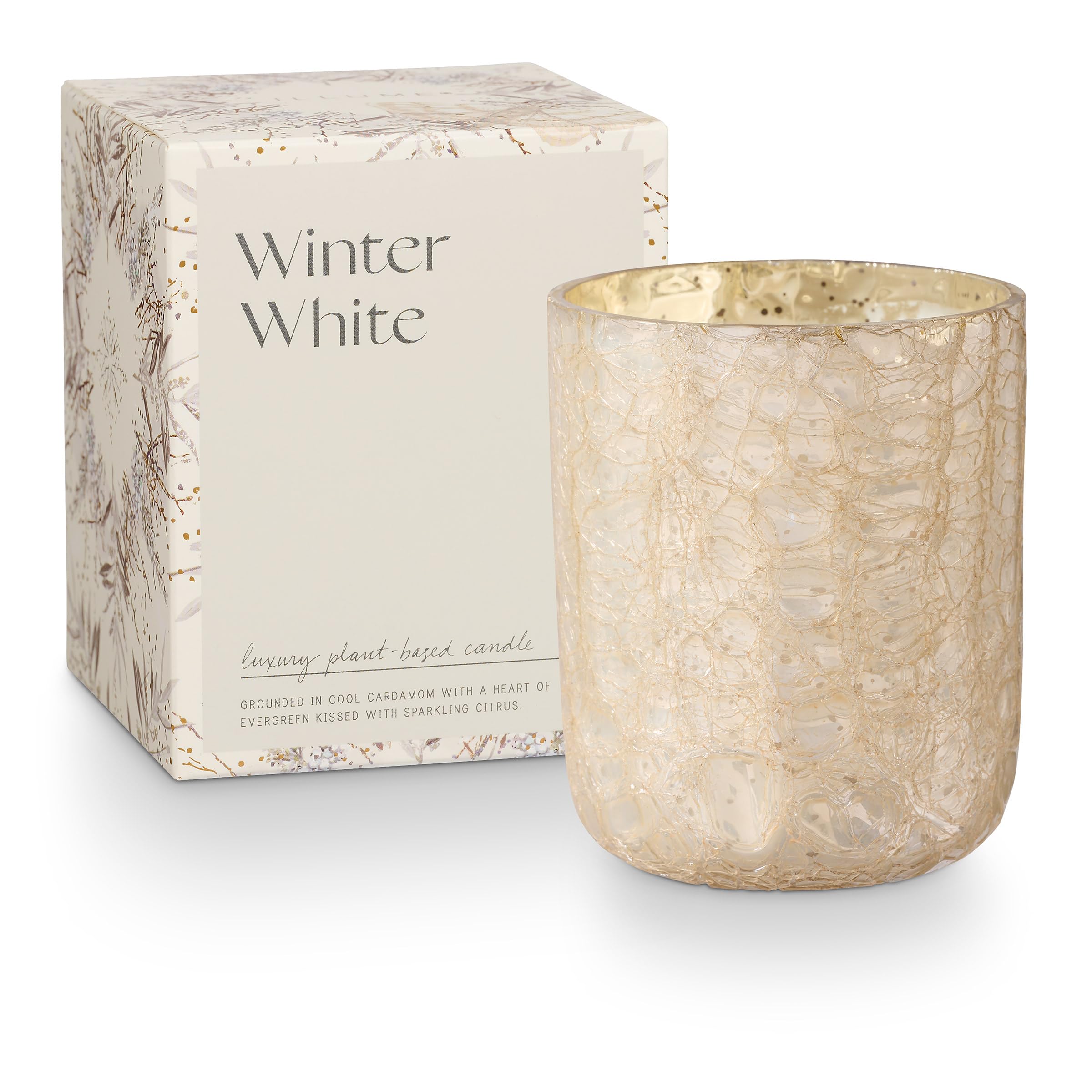 ILLUME Noble Holiday Winter White Large Crackle Glass Candle