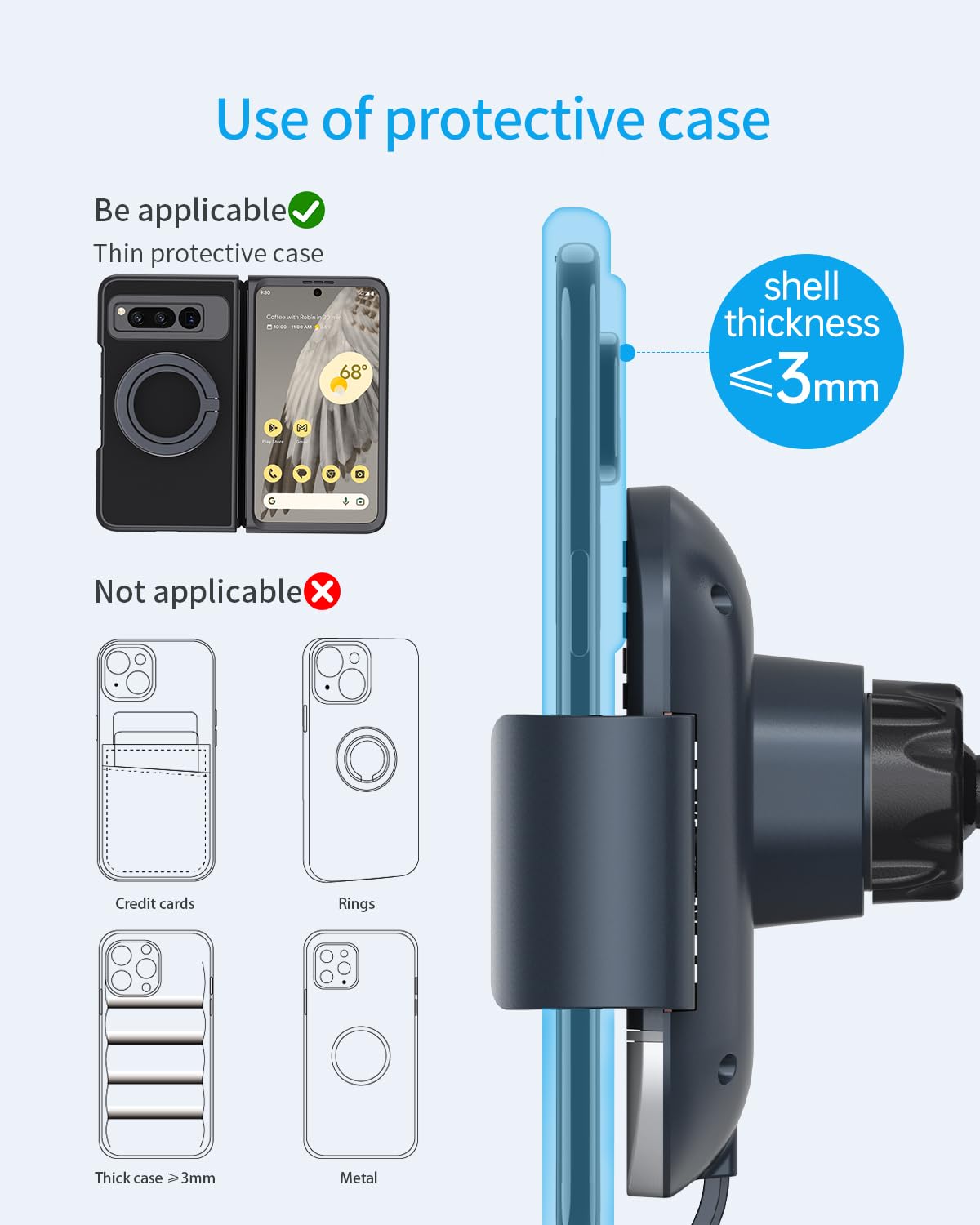 ANPULES Wireless Car Charger Mount for Google Pixel Fold, Dual Coil 15W Fast Charging Auto Clamping Car Charger for Pixel 8/ 8Pro, Dashboard Windshield Car Phone Holder for Google Pixel 7/7 Pro/6
