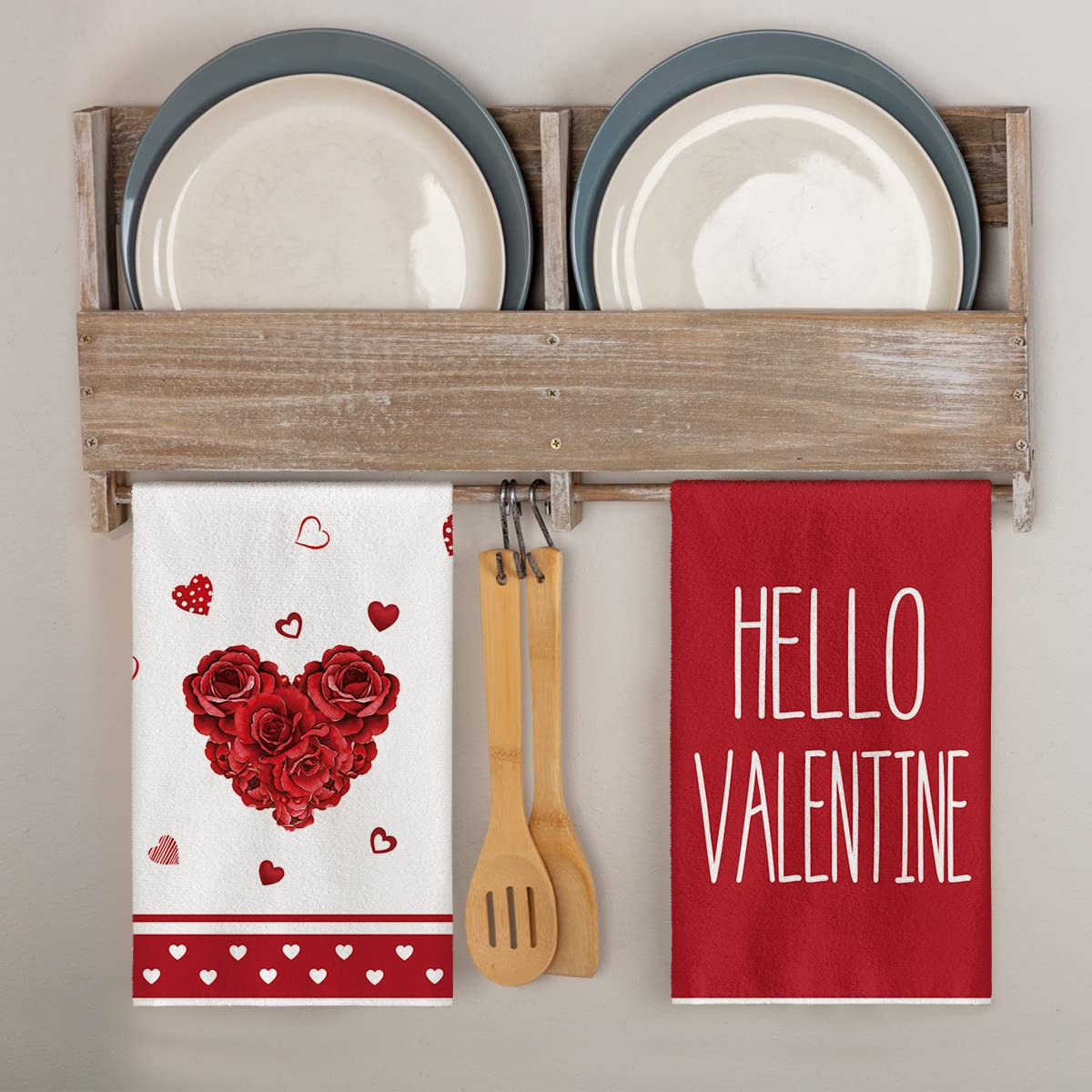 Artoid Mode Roses Hearts Hello Valentine's Day Kitchen Towels Dish Towels, 18x26 Inch Anniversary Decoration Hand Towels Set of 2