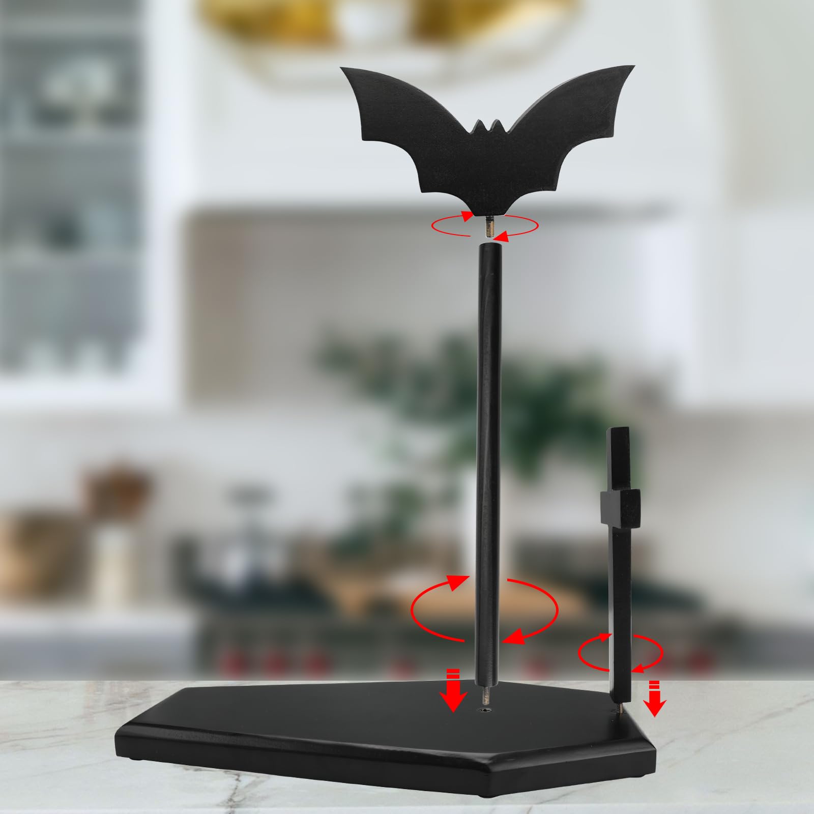 Bat Paper Towel Holder Countertop Large,Wooden Halloween Kitchen Paper Towels Holder Stand for Large Size Rolls,Black Halloween Decor Gothic Decor for Kitchen and Bathroom. (Bat)