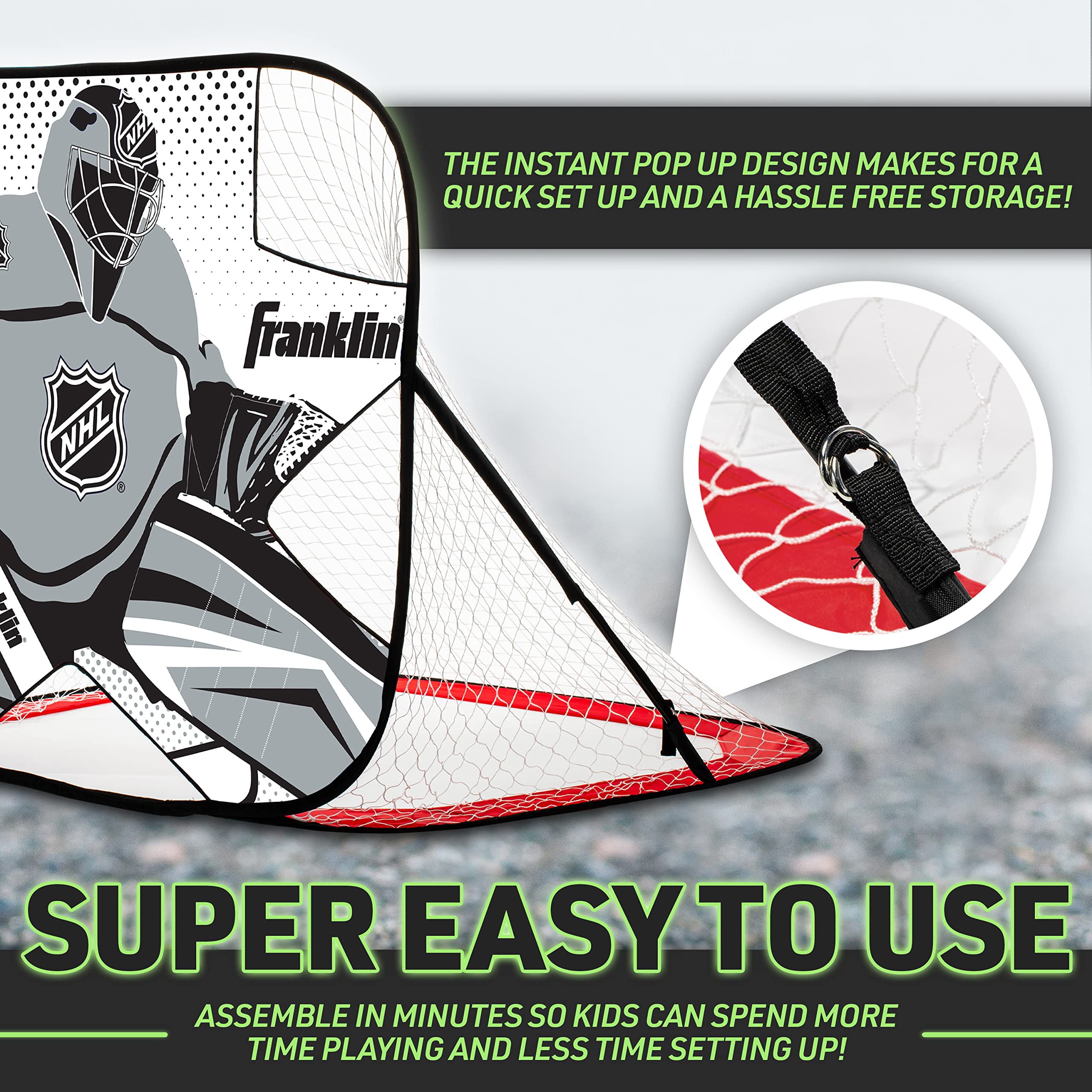 Franklin Sports Kids Portable Street Hockey Goal + Shooter Tutor Set - Pop Up Folding Net with Goalie Target Included - 2-in-1 Goal Set