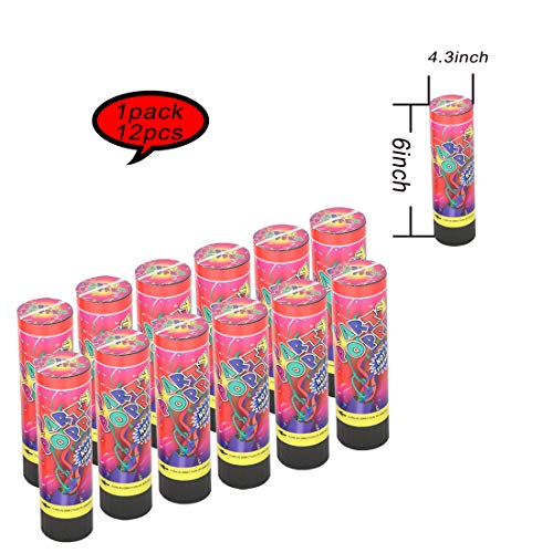 Allinthree 6inch Party Confetti Popper, Set of 12pcs for Birthday Party, Spring as Power Fast to Clean (Metallic)