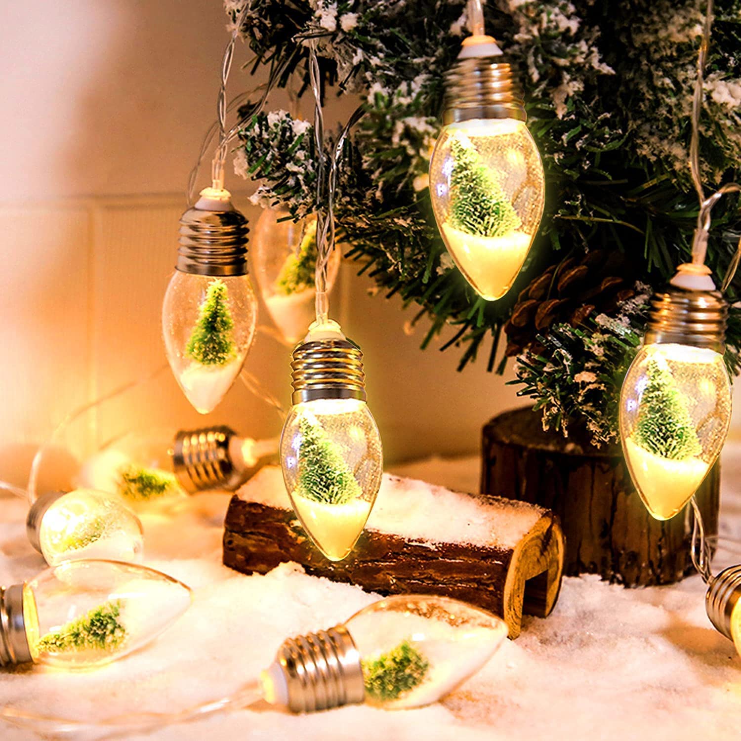 HFXXAD Christmas Tree Snow Globe String Lights, 10 LED Clear Bulbs Christmas Tree String Lights for Bedroom, Wedding, Table Decoration, Outdoor Garden Party, Home Party Decorate(6.6 FT)