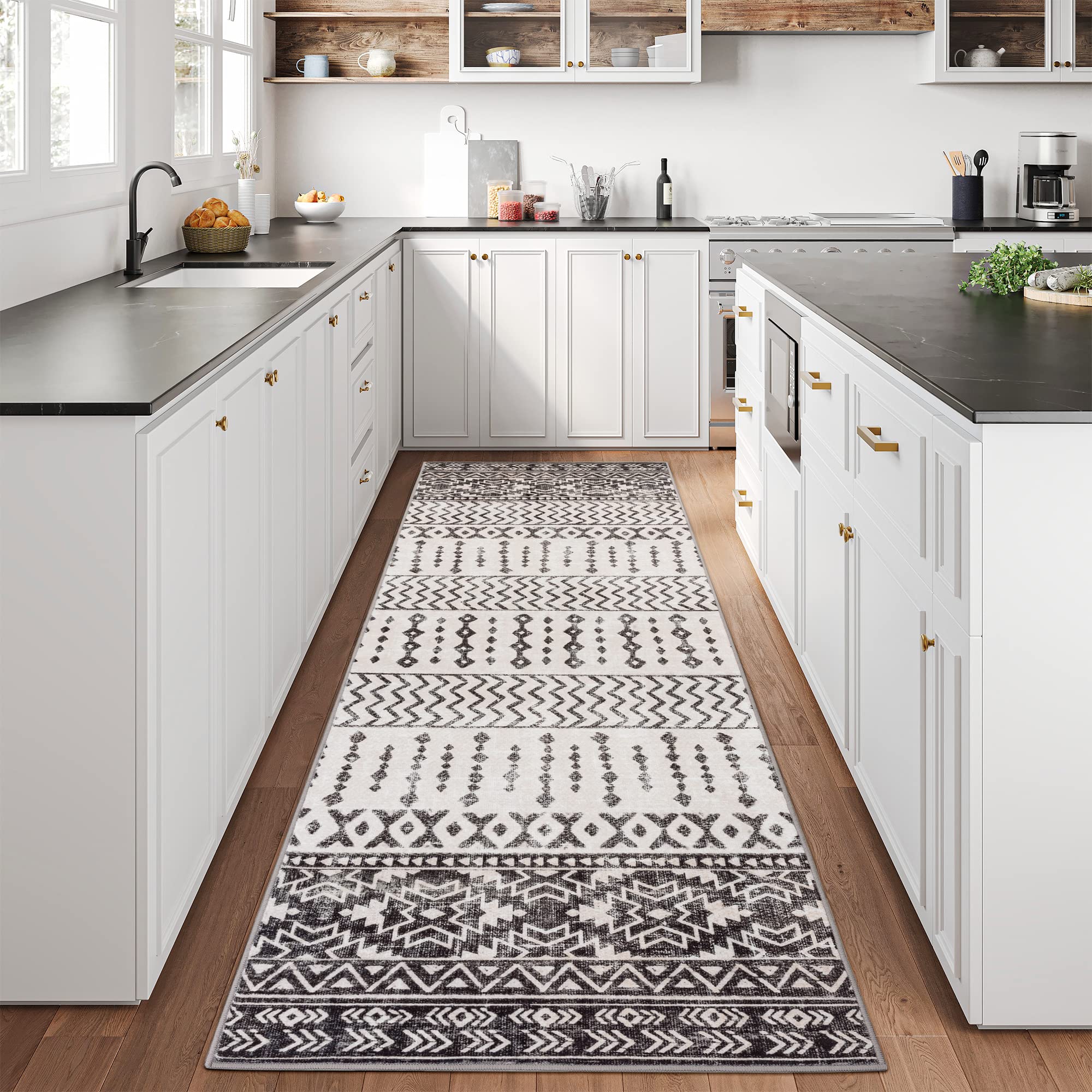 Art&Tuft Area Rug 8x10, Super Soft Ultra-Thin Moroccan Washable, Anti-Slip Backing Rugs for Living Room, Foldable Geometric Machine Washable (8'x10', Grey)