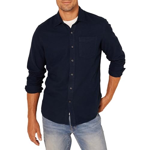 Amazon Essentials Men's Slim-Fit Long-Sleeve Plaid Flannel Shirt (Limited Edition Colors), Navy, X-Large