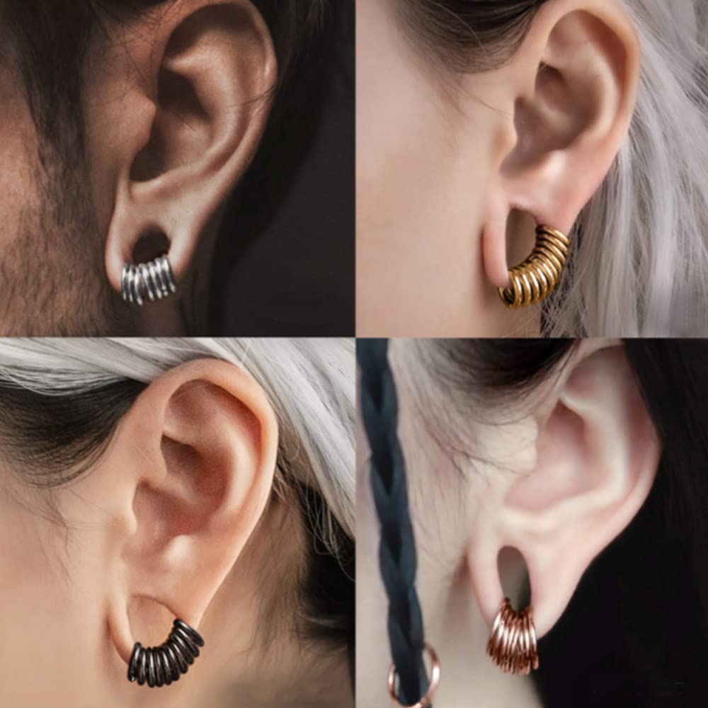 Atomhole 10 Ear Rings Set Hypoallergenic Stainless Steel Ear Gauges 2g 0g Plugs for Ears Body Piercing Jewelry (5 Basic + 5 Spiral, Silver)