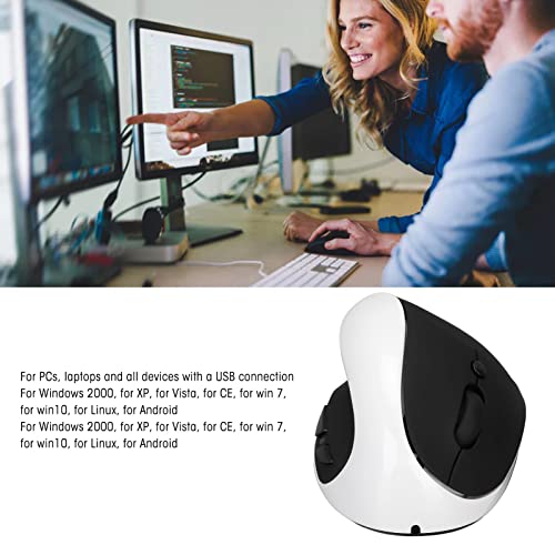 ASHATA Left Vertical Ergonomic Mouse,Left Handed Vertical Mouse 800 1200 1600 DPI Adjustable 2.4G Wireless Rechargeable Mouse with USB Adapter,for Laptop PC Tablet(Black White)