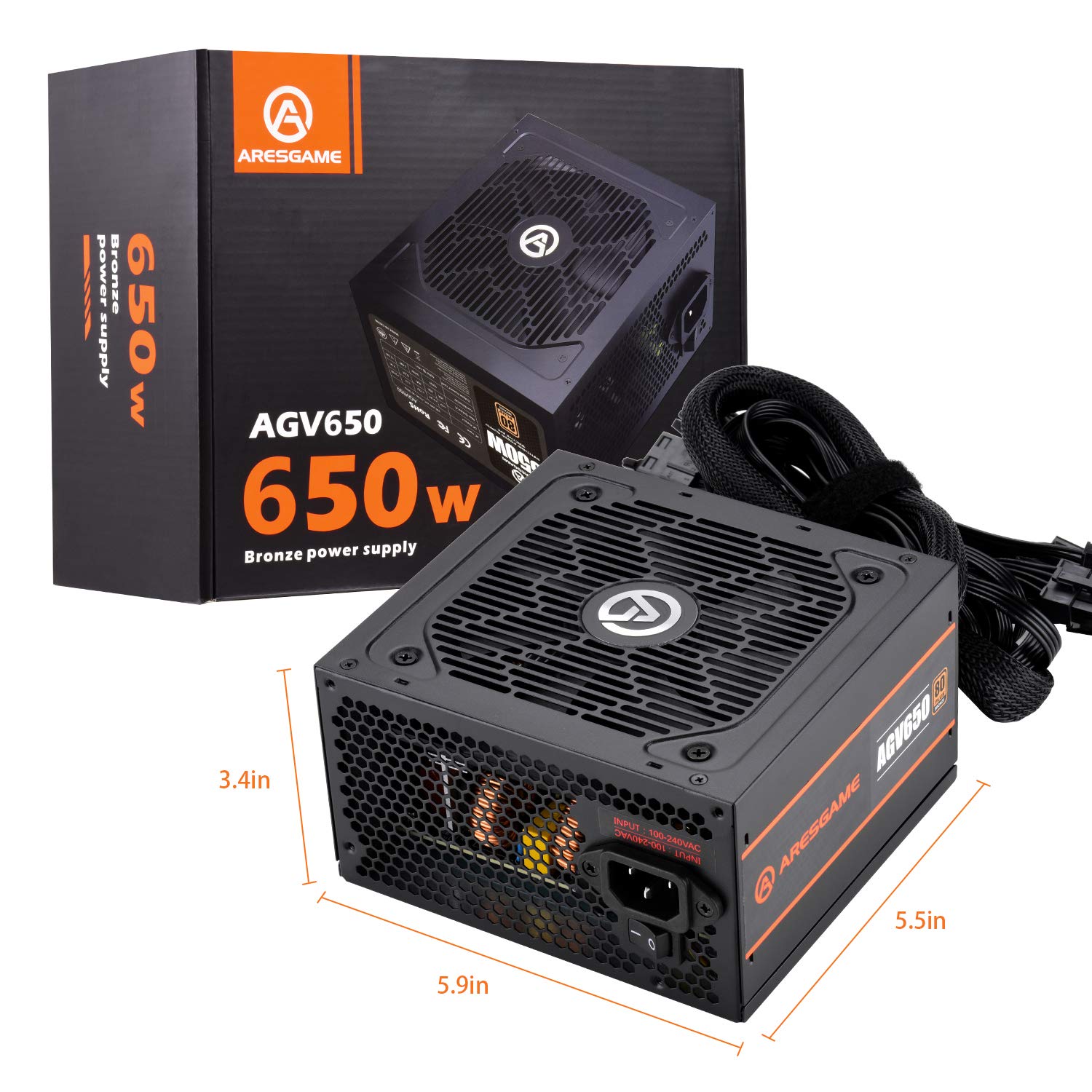 ARESGAME Power Supply 650W 80+ Bronze Certified PSU (AGV650)