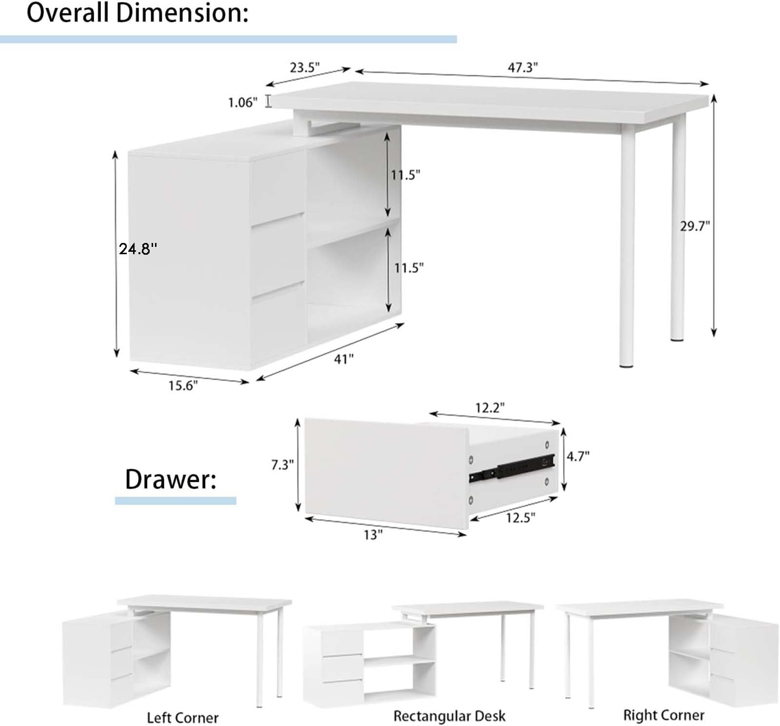 Bobve L Shaped Gaming Desk, 47 Inch Carbon Fiber Gaming Desk with Drawers & Storage, Home Office Desk with File Drawer & Cabinet, Small Corner Computer Desk for Small Space(Black + Blue)