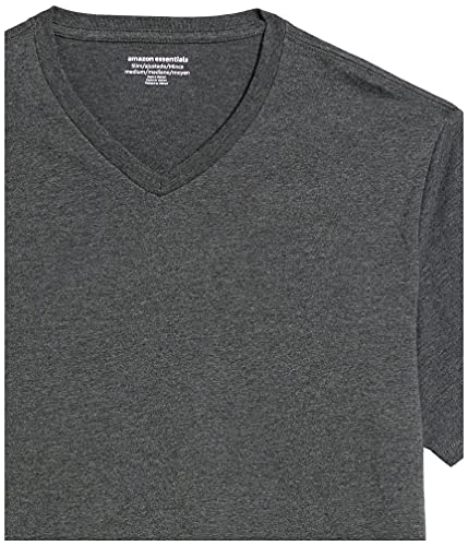 Amazon Essentials Men's Slim-Fit Short-Sleeve V-Neck T-Shirt, Pack of 2, Charcoal Heather, Large