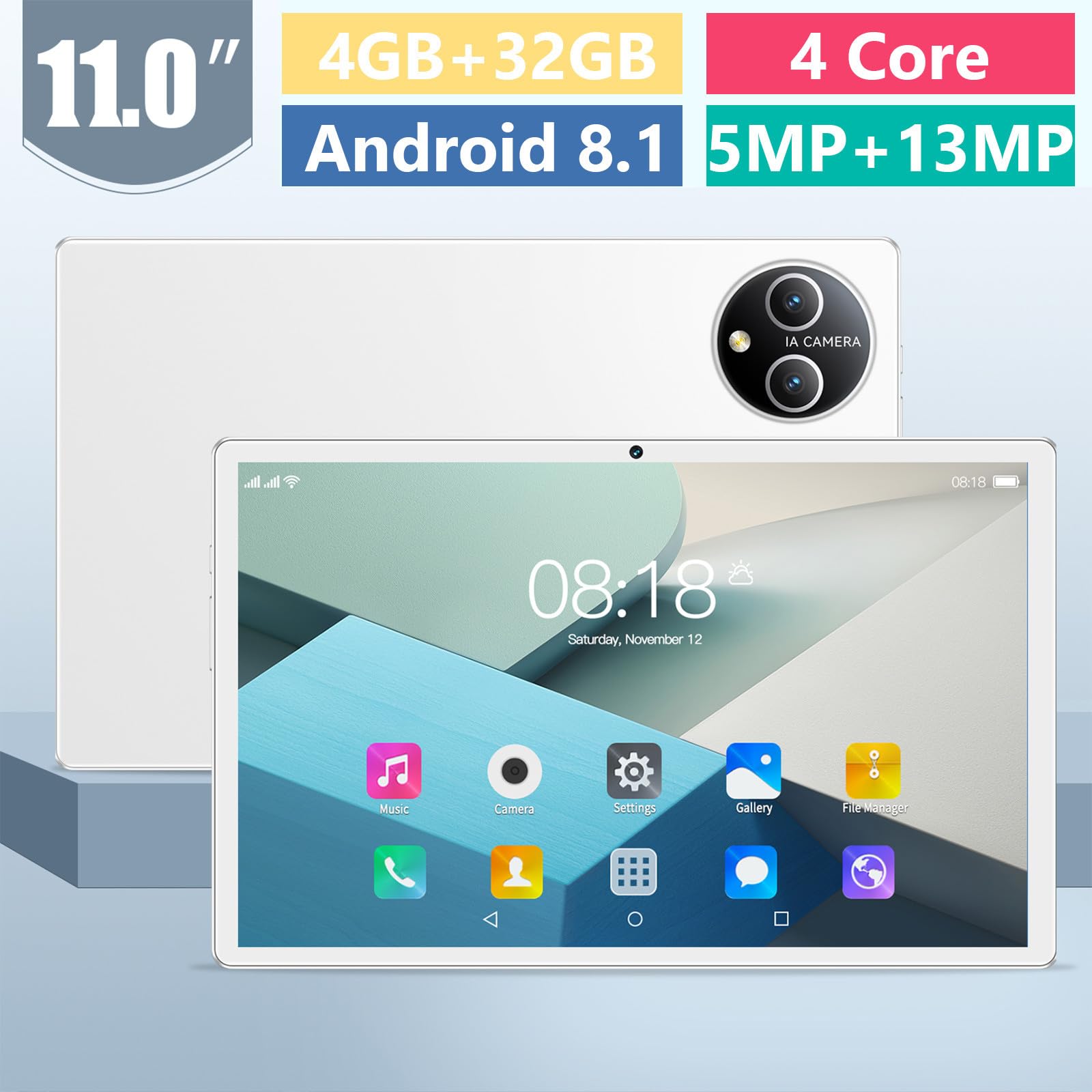 Android Tablet, 10.1 Inch 4core 4g + 32g Android 8.1 Dual Sim Tablets Dual Camera HD Touchscreen Phone Pad WiFi GPS Phablet Tablet Pc, Bluetooth, GMS, WiFi, 5000mah Large Battery