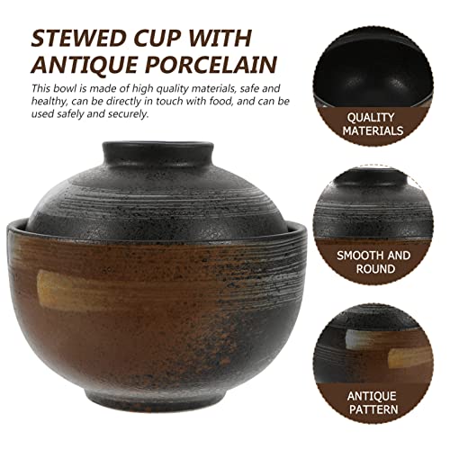 BESTonZON 2 pcs Pho Steaming Bowls Bird Tableware Chill Appetizer Noodle Saucer Japanese Black Use Salad Lid Vegetables Delicate Vintage Soup Stockpot Nest Miso Pot Serving Earthen Stew