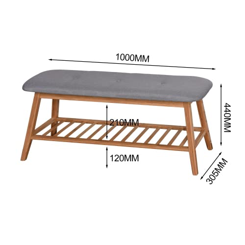 Aybihous3 Living Room Bamboo Bench Entryway Shoe Rack 39.3 x 12 x 17.3 inch