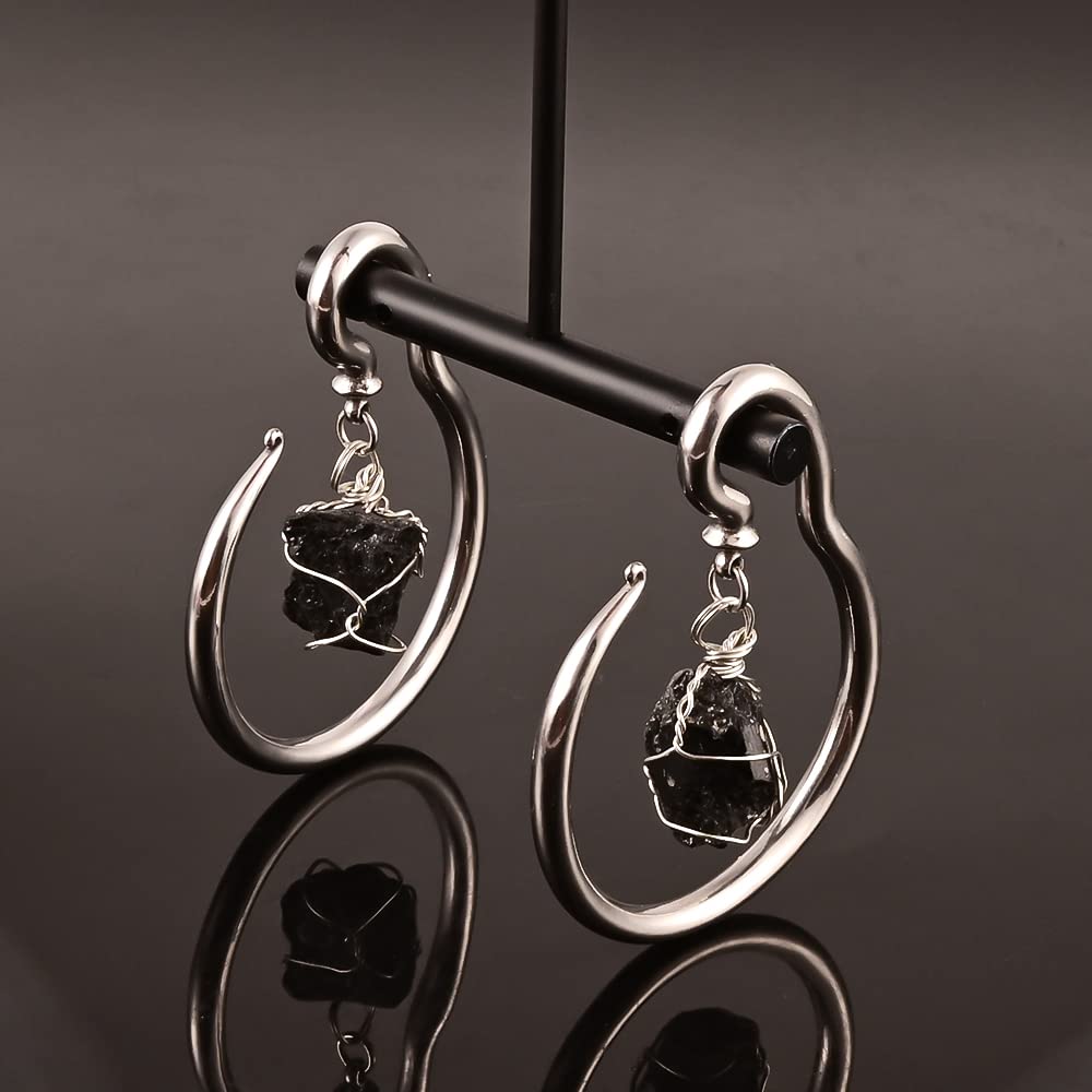 Atomhole Natural Stone Dangle Ear Gauges, 2PCS Hypoallergenic Ear Weights hangers 316 Stainless Steel Ear Plugs Hook Tunnels Stretchers Piercing Body Jewelry