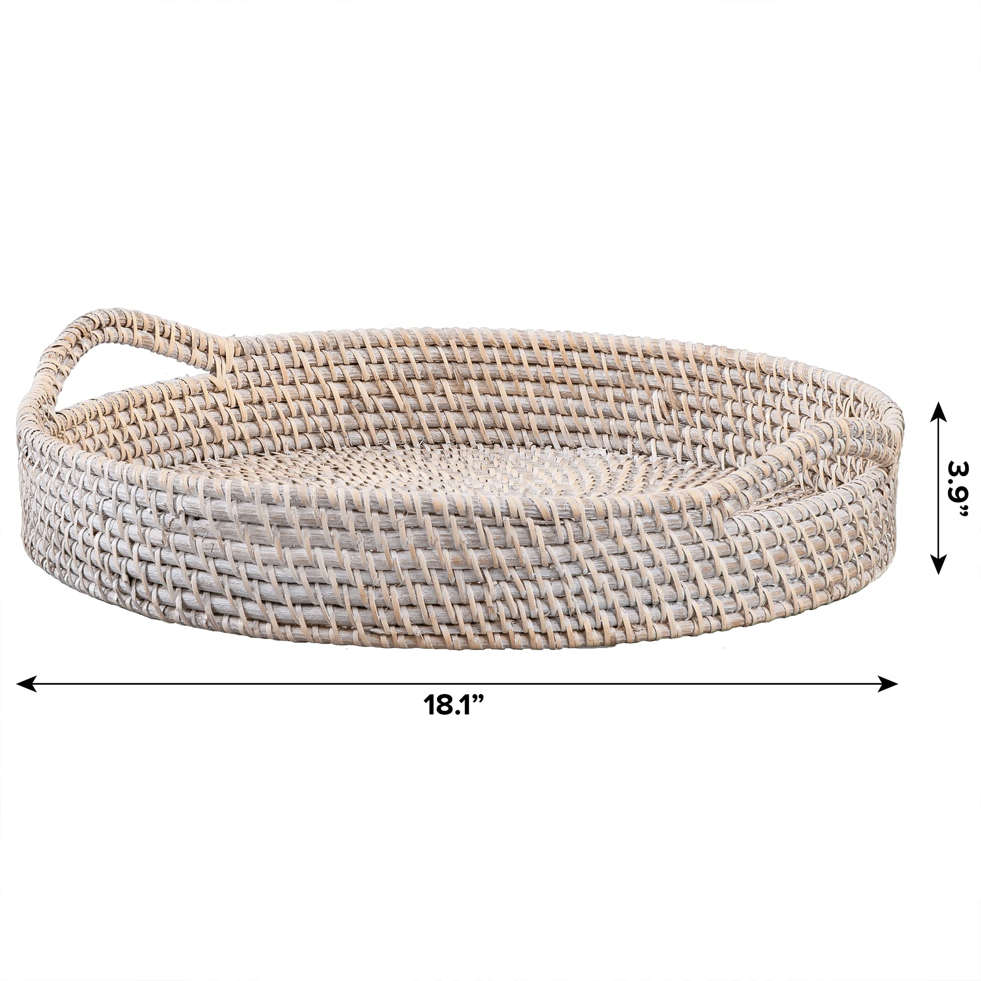 Artera Round Wicker Rattan Tray - 18 inches, Hand Woven Tray for Coffee Table, Ottoman, Natural Serving Tray with Handles, Circular Decorative Basket Tray.
