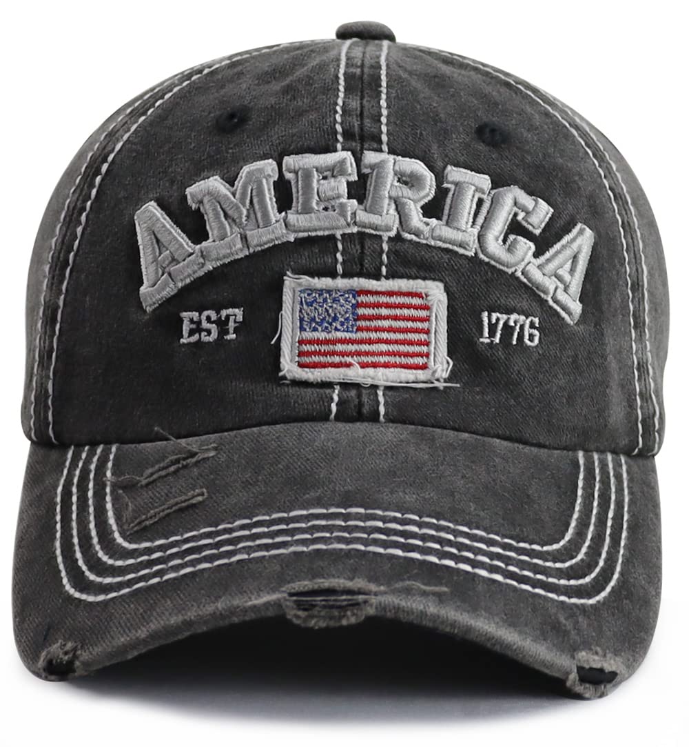 American Flag Hat for Men Women, USA America Flag EST 1776 Decorations Hats, Adjustable Washed Embroidered Cotton Distressed Baseball Cap, Funny Patriots Gifts for Family Friends Coworkers Veterans