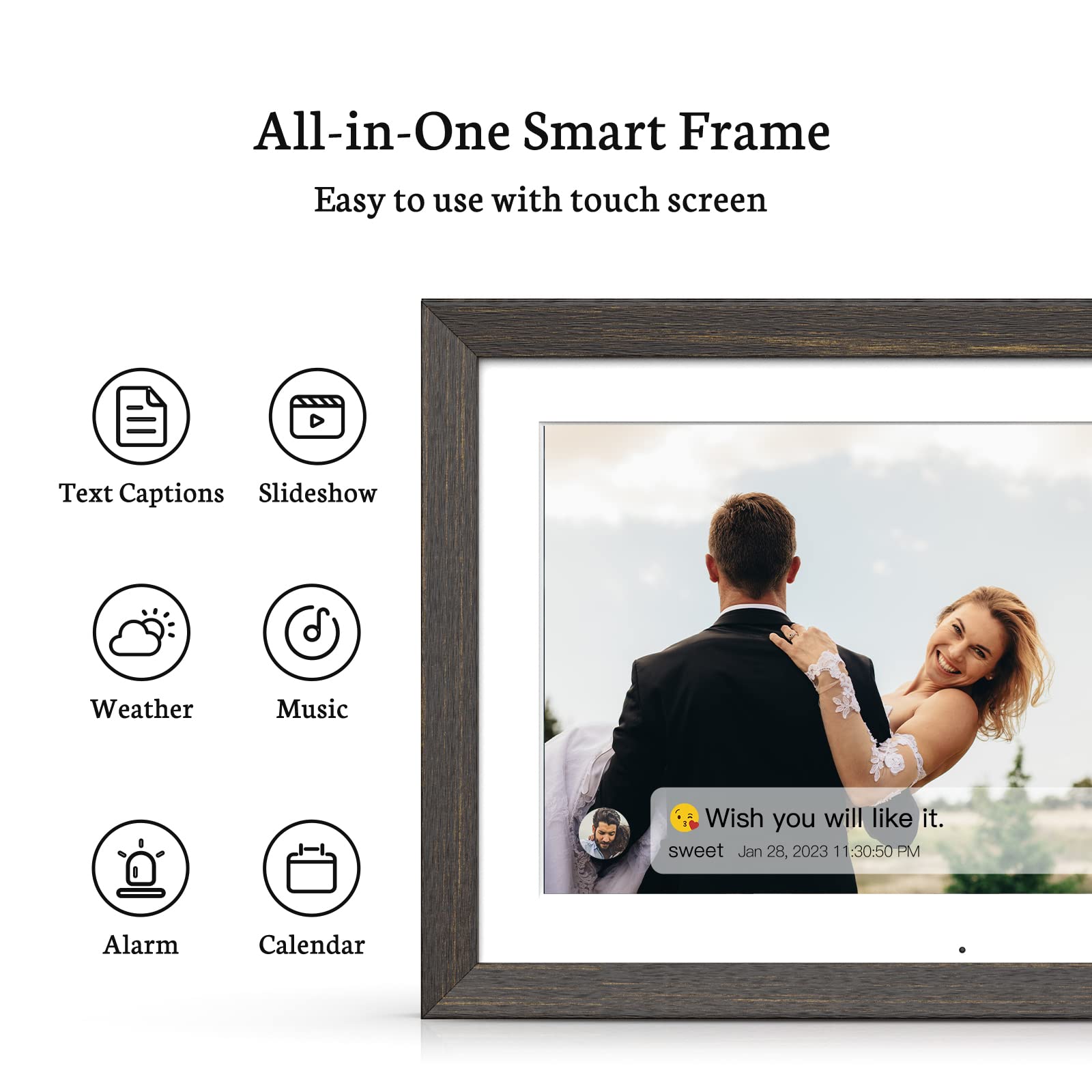 BSIMB 32GB 13.3 Inch Wood-Effect WiFi Digital Photo Frame HD IPS Touch Screen Smart Large Picture Frame with Remote Control, Auto-Rotate, Wall Mountable, Easy to Share Photos & Videos via App & Email