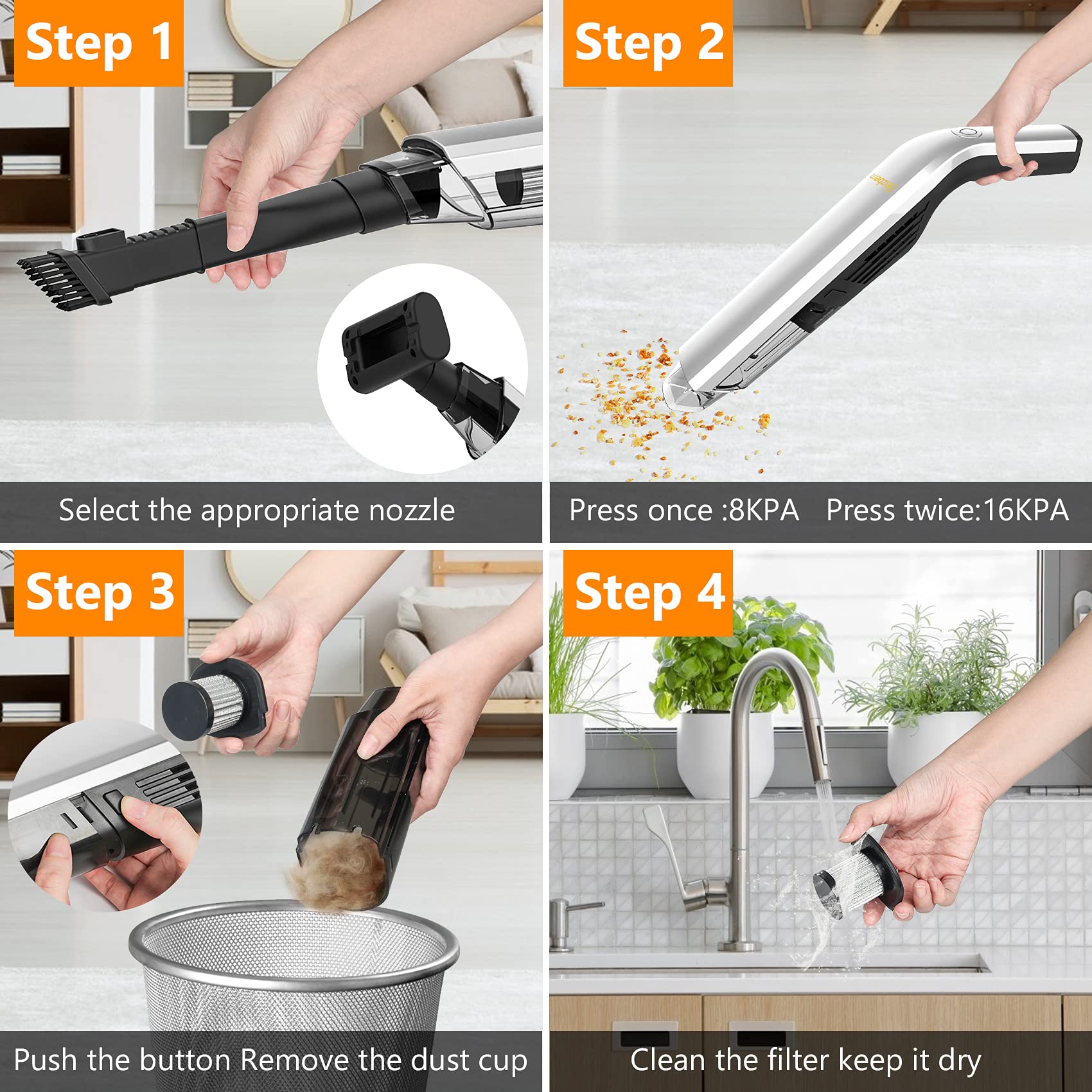 Handheld Car Vacuum - 2 Speeds Suction 15KPA Handheld Vacuum Cleaner, Rechargeable Comfortable Car Vacuum Cordless for Home and Car Cleaning…