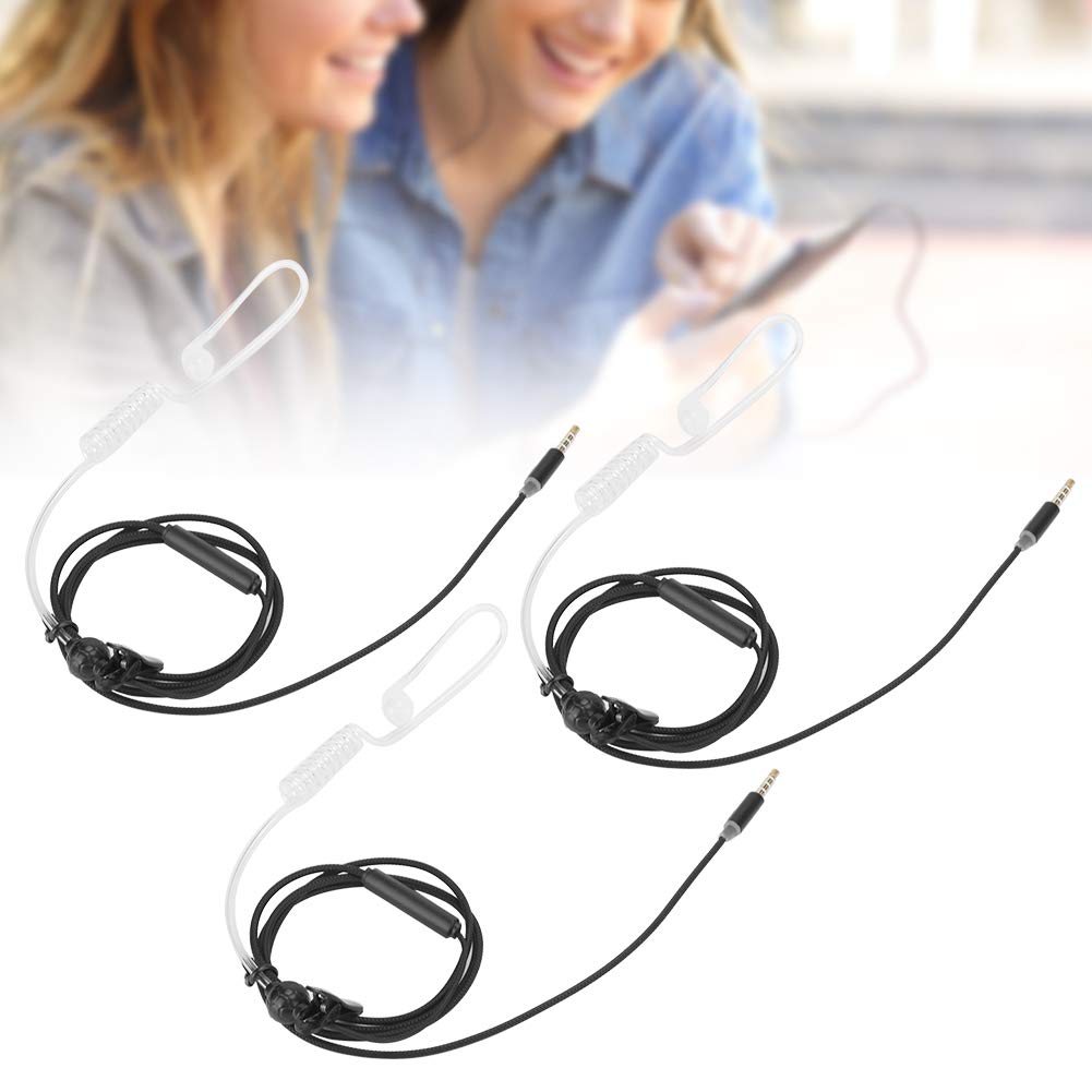 ASHATA 3 Sets Air Tube Headset, Single Earbud, 3.5mm Anti Radiation Noise Reduction Wire Control Headphone with Mic,Air Tube Acoustic Earbuds with Collar Clip