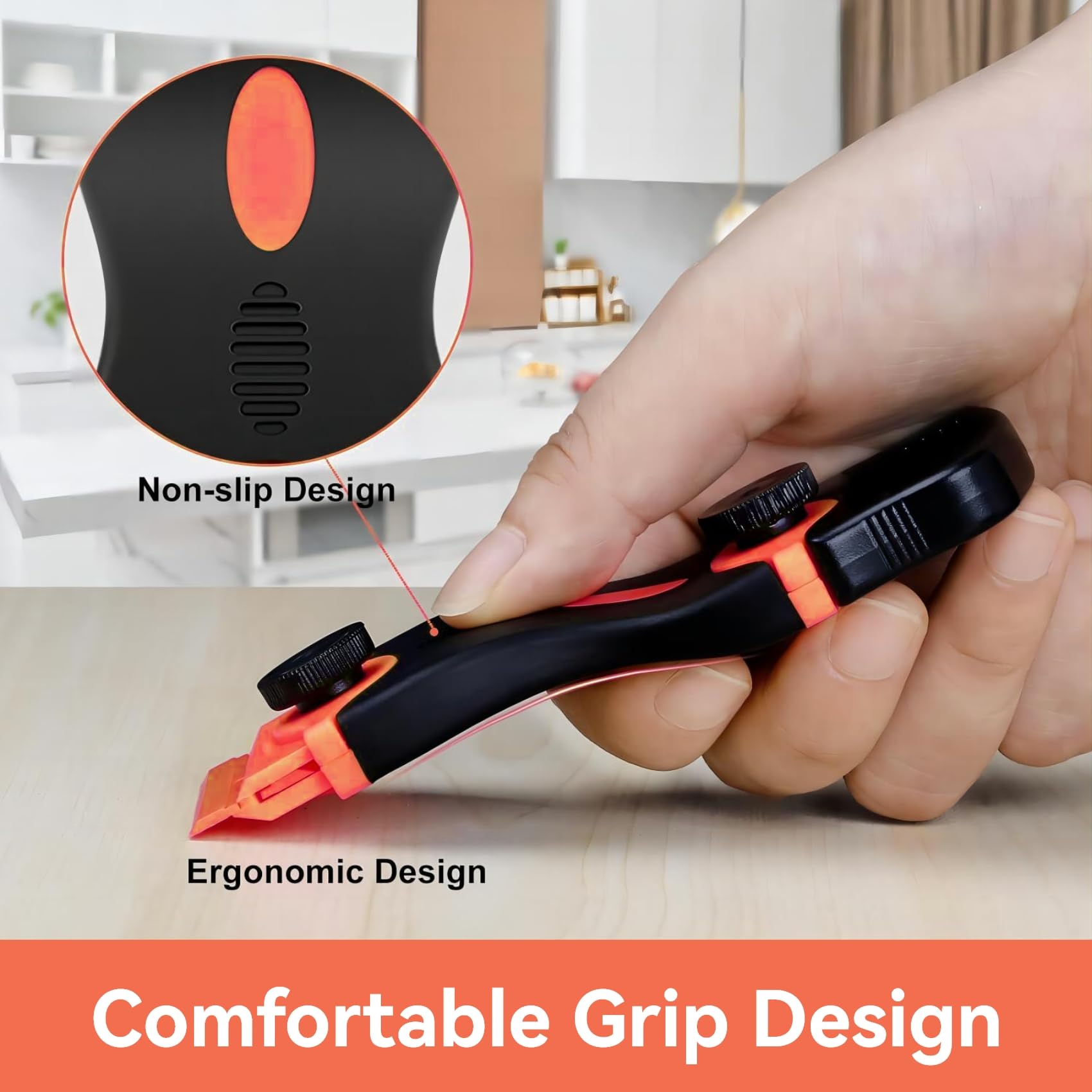 Scraper Tool Set with 20 Razor Blades for Removing Labels, Decals and Stickers from Glass and Stove Tops, 2-in-1 Design,Black and orange (orange)