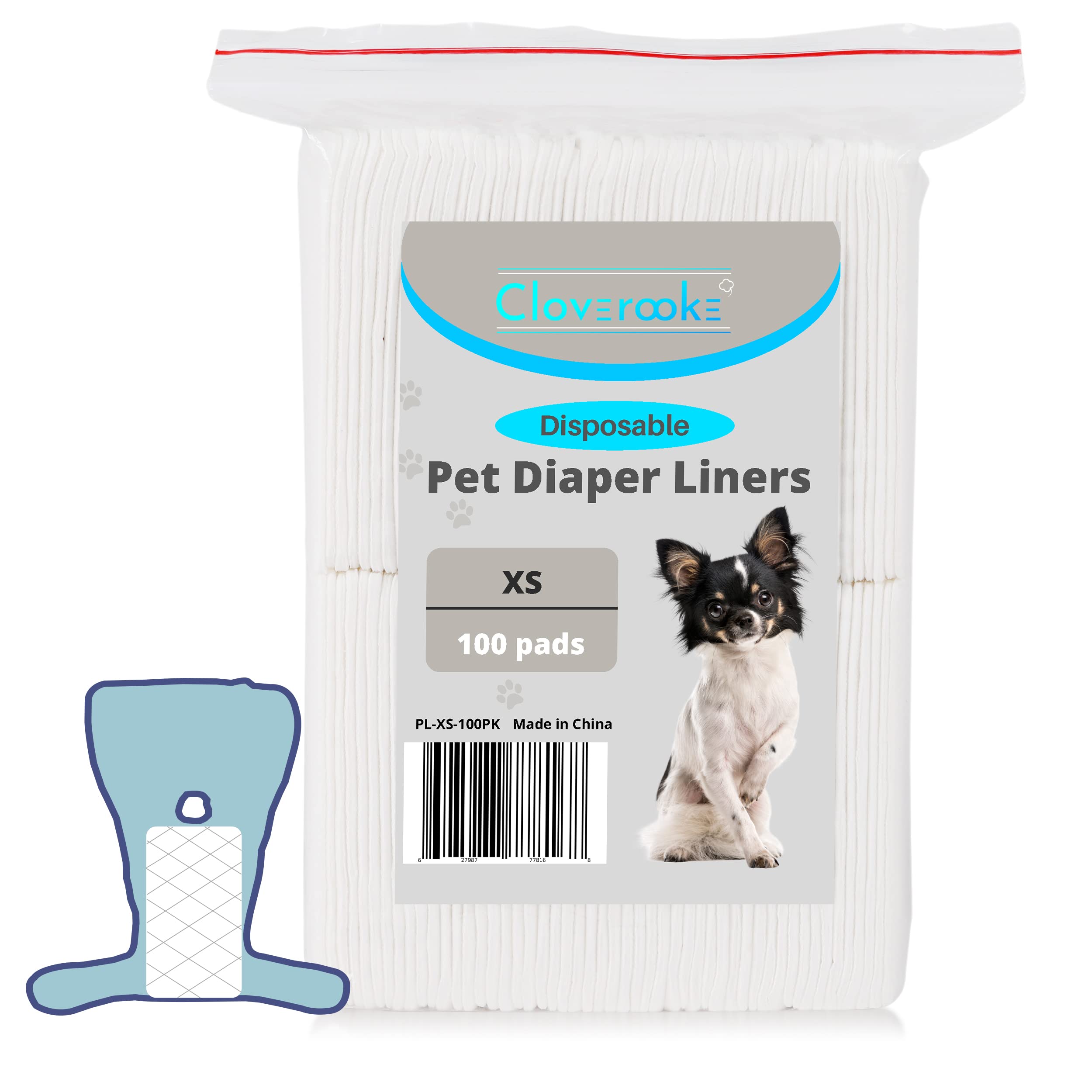 Cloverooke 100ct Extra Small Dog Diaper Liners, Disposable Absorbent Hygiene Pad for Female Heat, Booster Pad for Urinary Incontinence, Male Wrap Inserts.