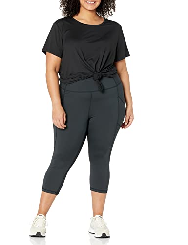 Amazon Essentials Women's Tech Stretch Short-Sleeve Crewneck T-Shirt (Available in Plus Size), Pack of 2, Black/White, Large