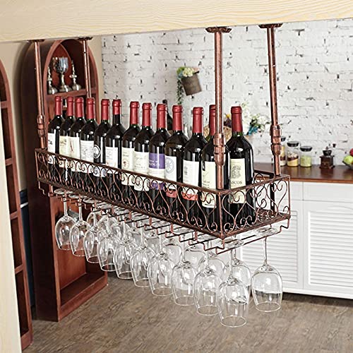 BDDIE Wine Racks,Ceiling Shelf Style Iron Hanging Wine Rack Stemware Holder,Adjustable Height Wine Glass Racks for Bars/Restaurants/Kitchens,Can 200Kg/120 * 25Cm