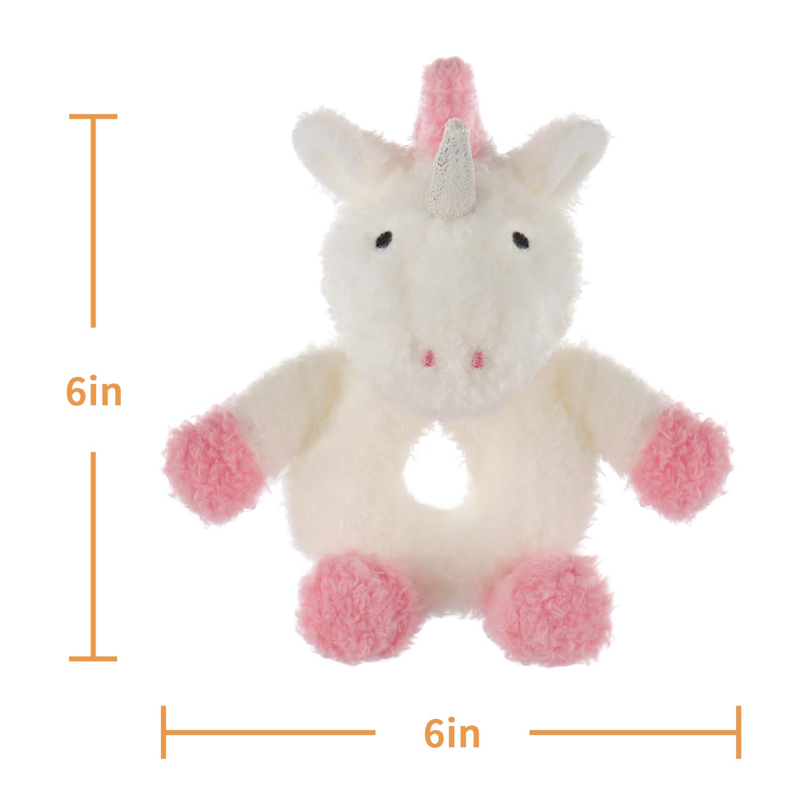 Apricot Lamb Baby Unicorn Soft Rattle Toy, Plush Stuffed Animal for Newborn Soft Hand Grip Shaker Over 0 Months (Unicorn, 6 Inches)